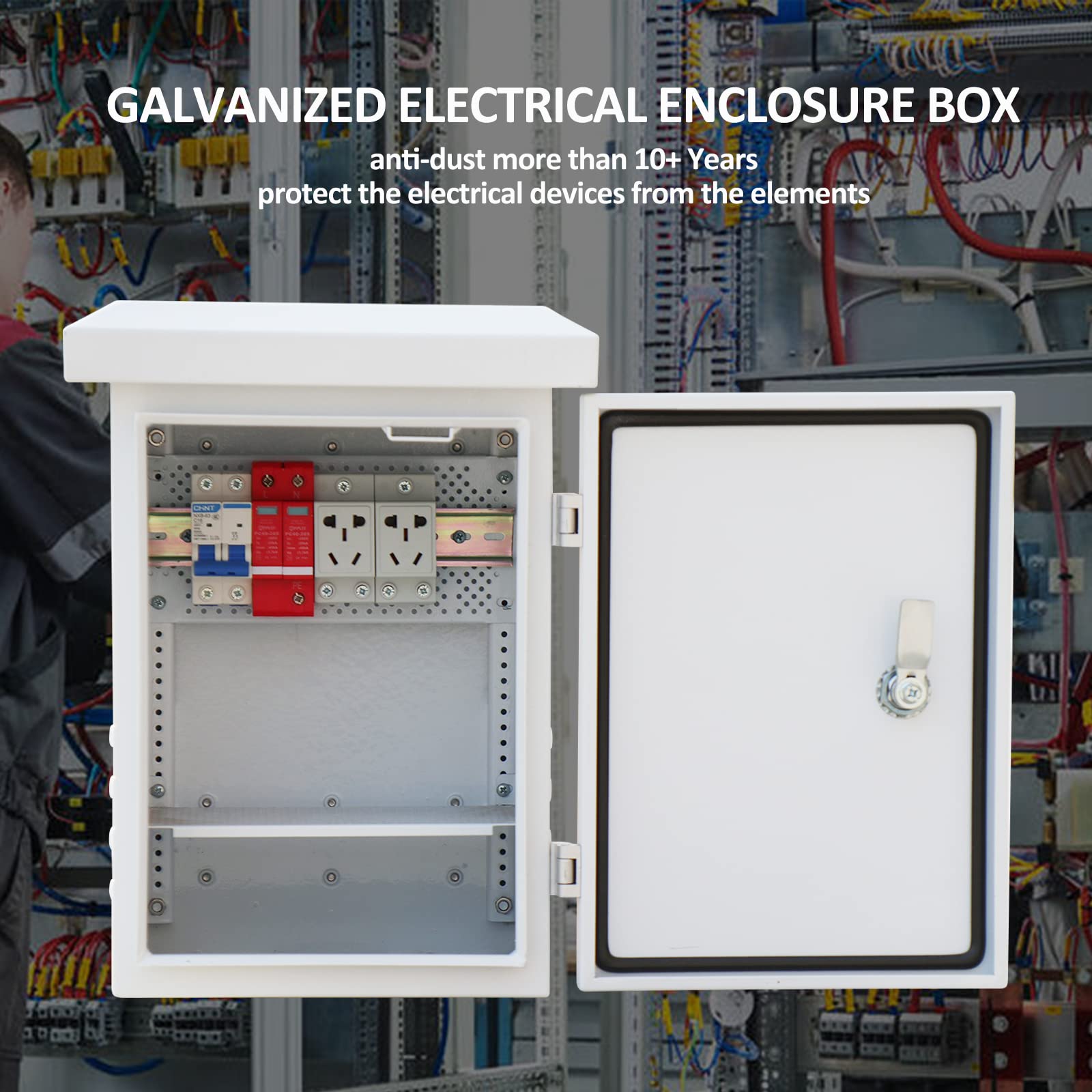Electrical Enclosure Box Metal Galvanized Plate Enclosure IP Weatherproof Electrical Enclosure NEMA Electronic Equipment Enclosure Box with Internal Mounting Shelves (20x16x8β)