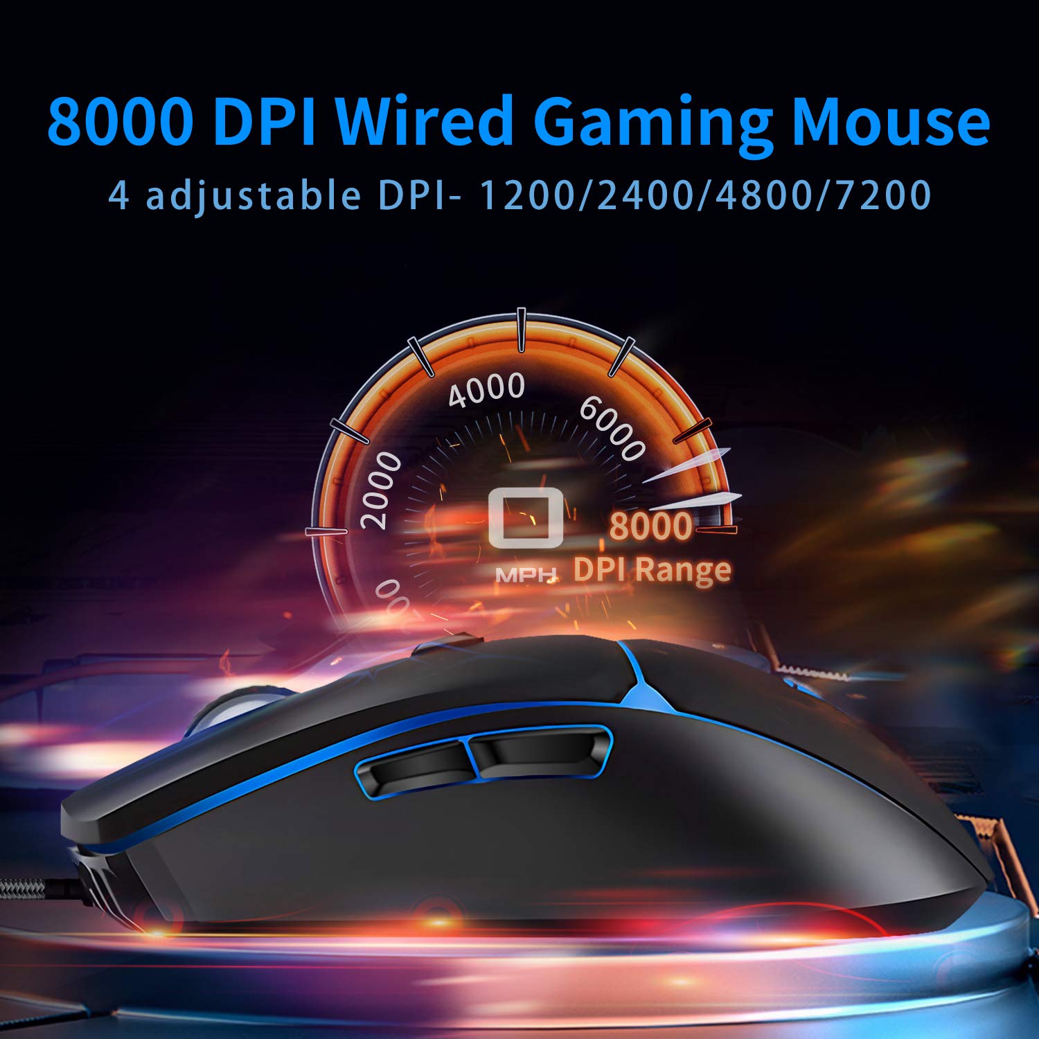 FANTECH Wired Gaming Mouse Lightweight-8000 DPI Optical Computer Mouse,4 RGB Backlit Modes, 6 programmable Buttons,Ergonomic Gamer Laptop PC Mice (Black)