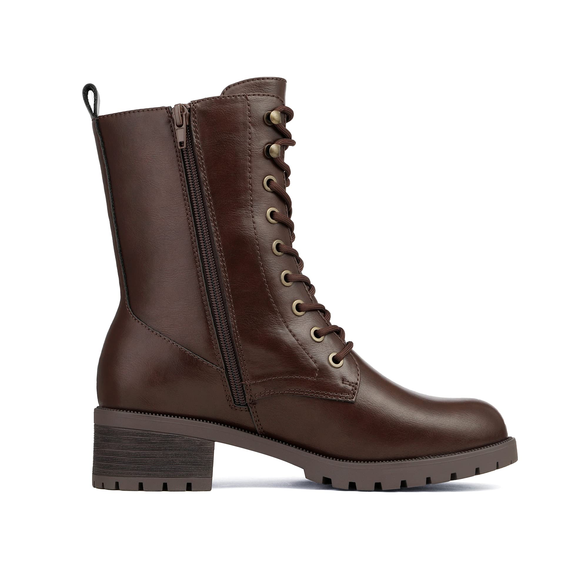 DREAM PAIRS Brown DMB214 Lace-up Combat Boots Mid-calf Military Winter Boot for Women Size 10