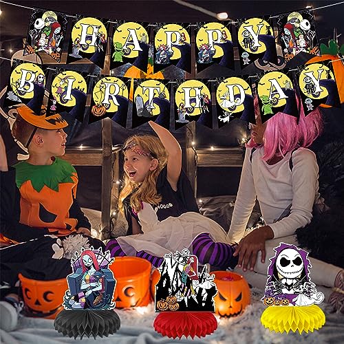 Nightmare Birthday Decorations Party Supplies, Christmas Nightmare Banner,Hanging Swirls and Table Decorations Honeycomb Centerpieces for Nightmare Party decoration
