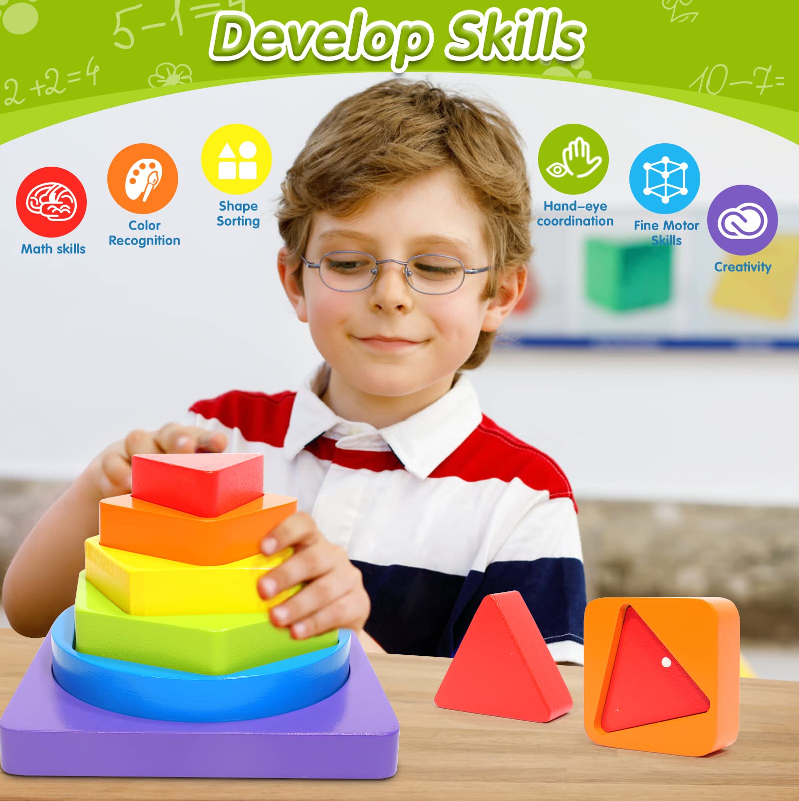 OleOletOy Wooden Sorting Stacking Toys for 1 2 3 4 Year-Old Toddlers