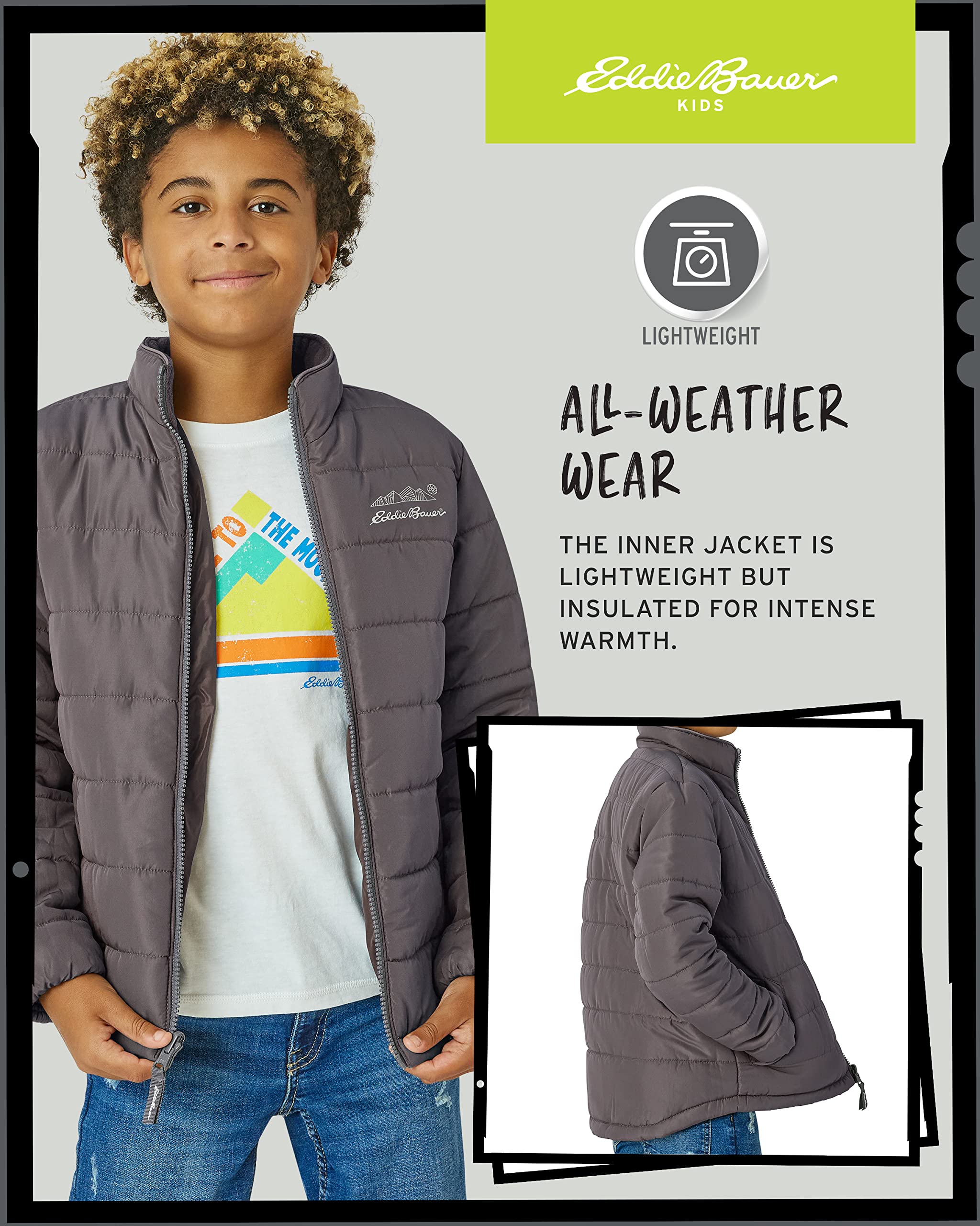 Eddie Bauer Kids Ski Jacket - Waterproof 3 in 1 Insulated Coat with Removable Shell Jacket for Boys and Girls (3-16), Size 14, Black Galaxy