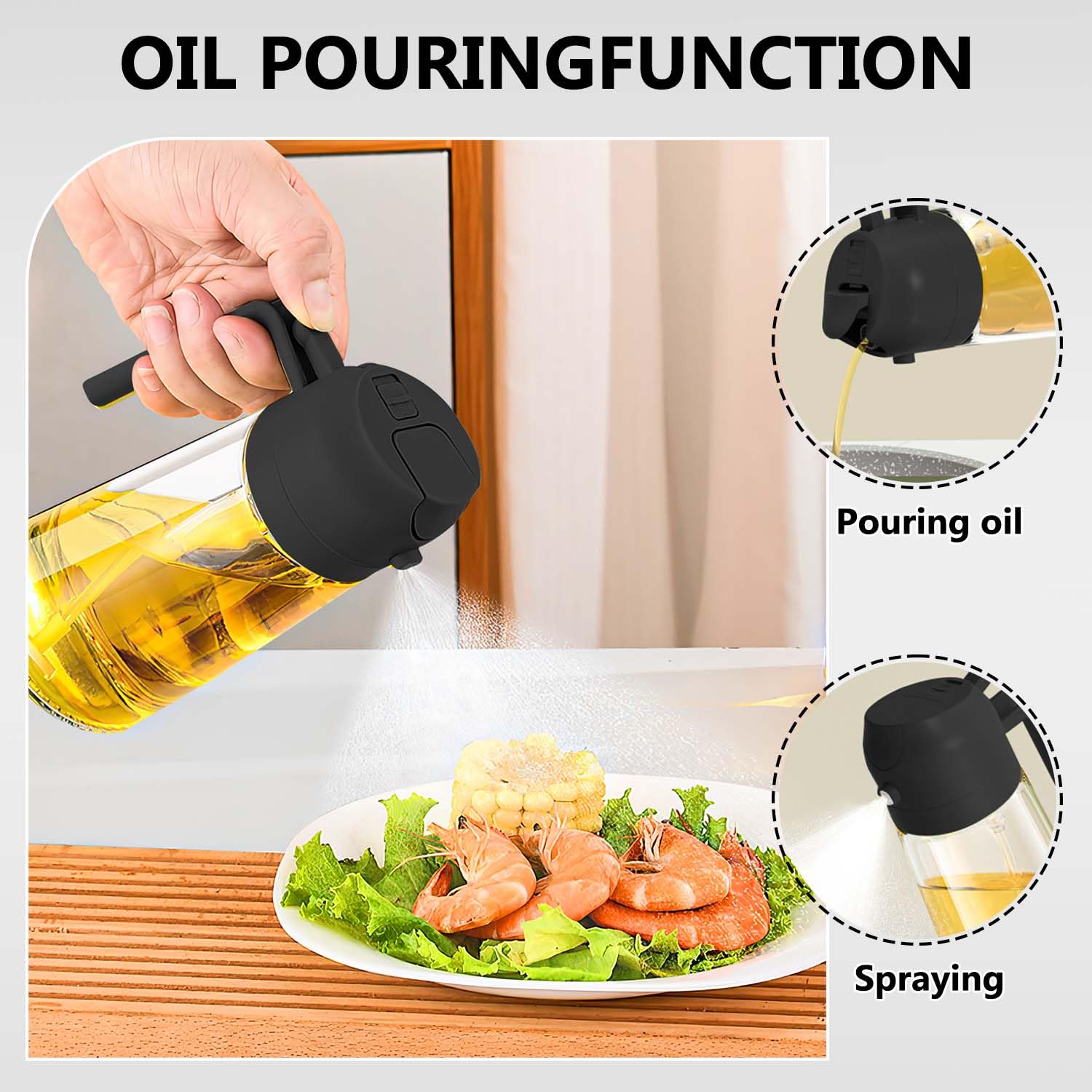 MISEDI Oil Sprayer for Cooking,2 in 1 Glass Oil Sprayer & Dispenser,Oil Dispenser Bottle for Kitchen,Salad, Grilling, Roasting, Baking (Black)