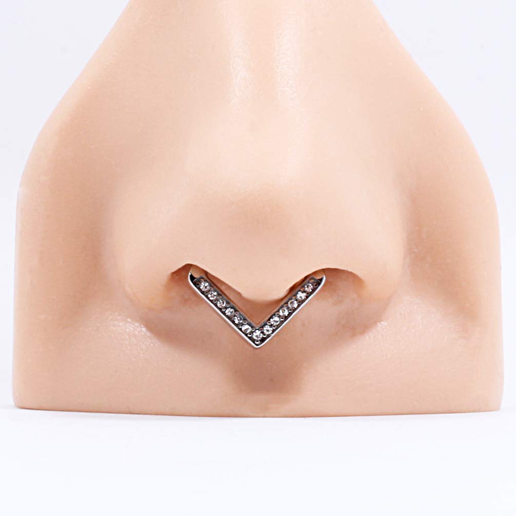 FANSING 16 Gauge Triangle Septum Ring Cubic Zirconia Triangular Septum Jewelry V Shape Septum Clicker 316L Surgical Steel Septum Piercing Rings