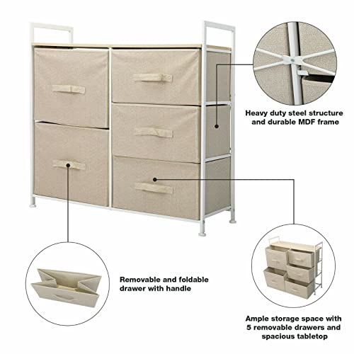 Nightstand Bedside Table Drawer Cabinet 5-Drawer Fabric Organizer Storage Drawer Units Cabinet Shelf Adjustable Foot Pad Storage Cabinet Modern Style Dresser Storage Tower Storage Tower Dresser