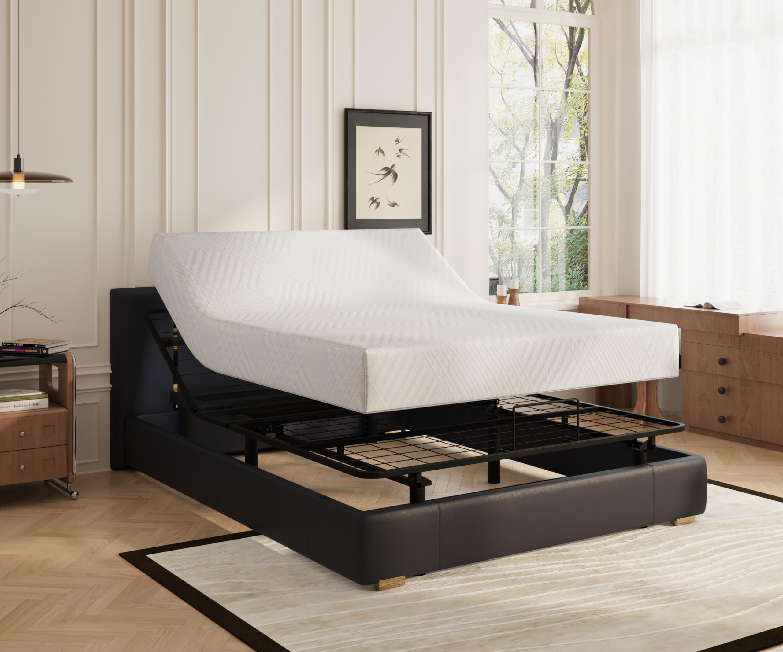 EGOHOME Twin XL Size Adjustable Bed Frame with Remote Wired, Zero Clearance Designed Zero Gravity Base for Stress Management with Head Incline, No Tools Assembly, Lighter and Easy for Transportation