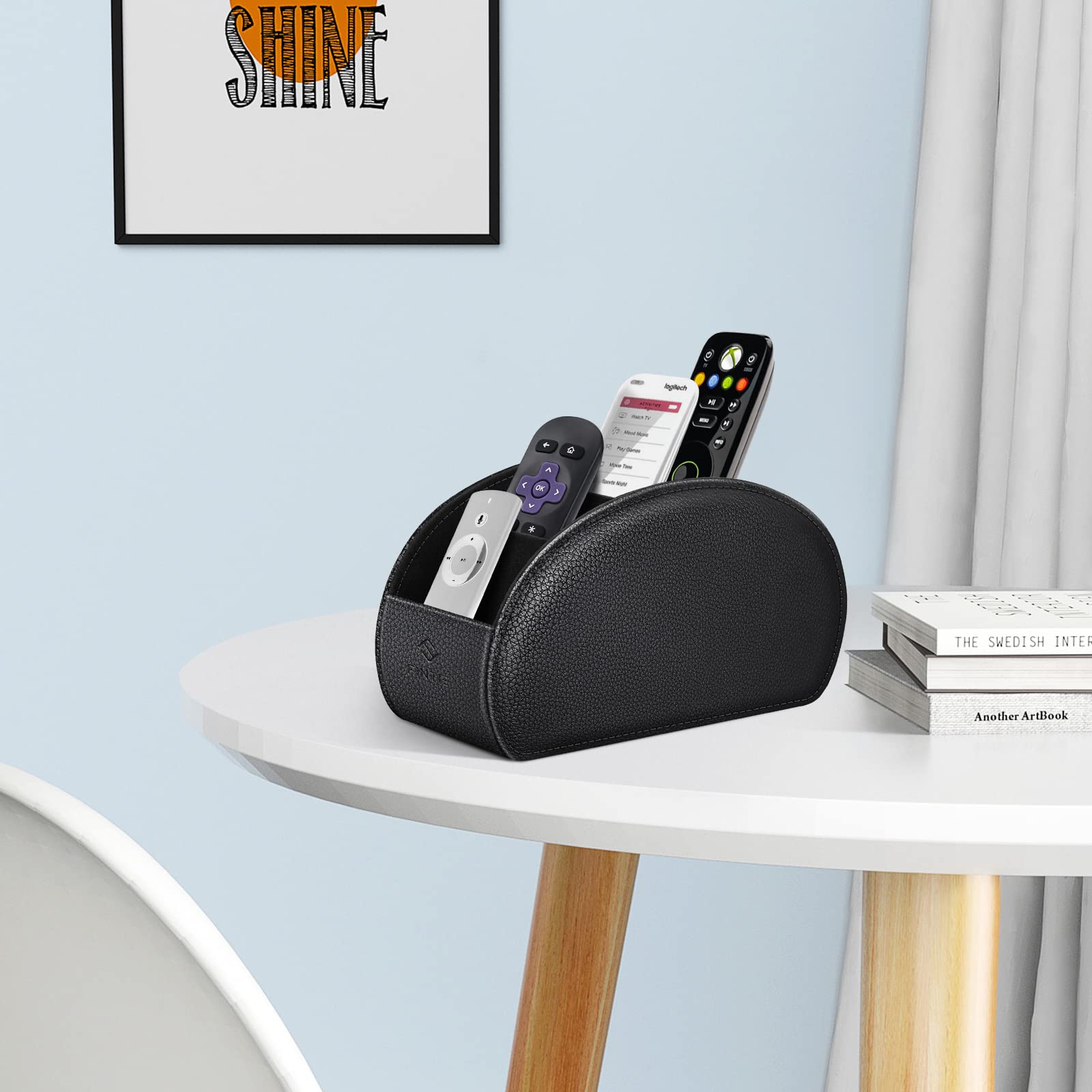 Fintie Remote Control Holder, Vegan Leather TV Remote Caddy Desktop Organizer 5 Compartments Fits TV Remotes, Media Controllers, Office Supplies, Makeup Brush