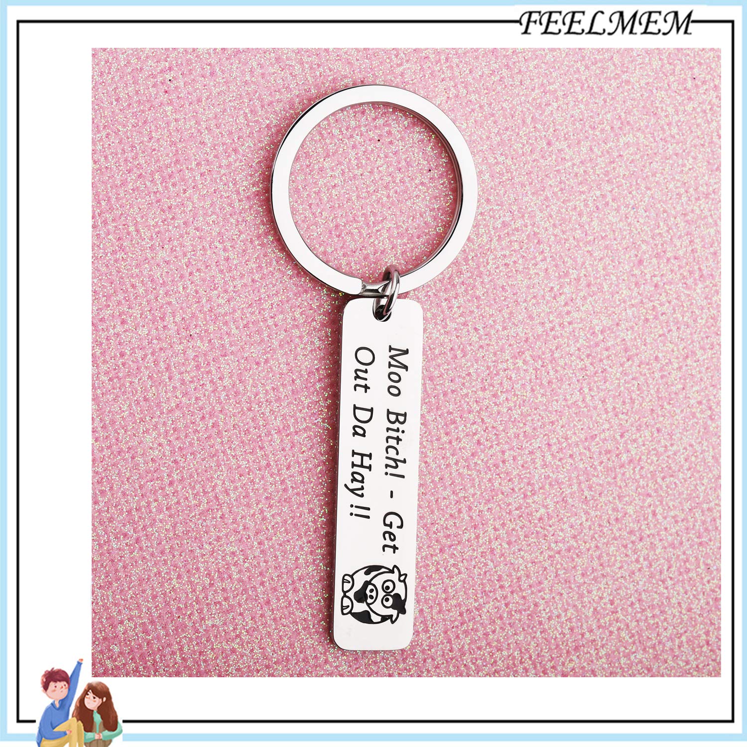 FEELMEM Funny Cow Cow Lover Gift Moo Bitch Get Out Da Hay Keychain Farmer Gift