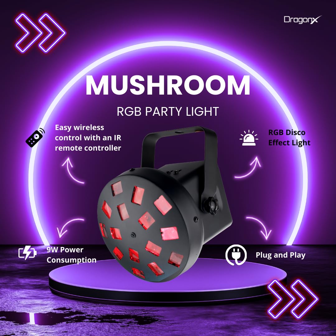 DragonX Mushroom RGB Party Light – Dynamic LED Disco Ball Light for Home and Party Ambience, DJ light and Club Lighting, Christmas Decoration