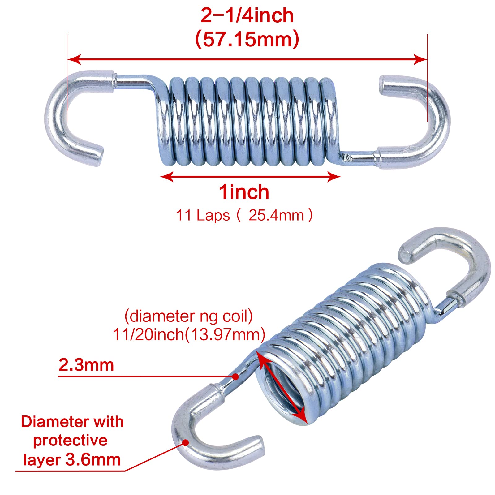 JIALIA GUPO 2-1/4inch(8Pcs) Protective Coated Replacement Furniture Tension Springs for Recliner Sofa Bed, Metallic (TH-2-1/4(2.3))