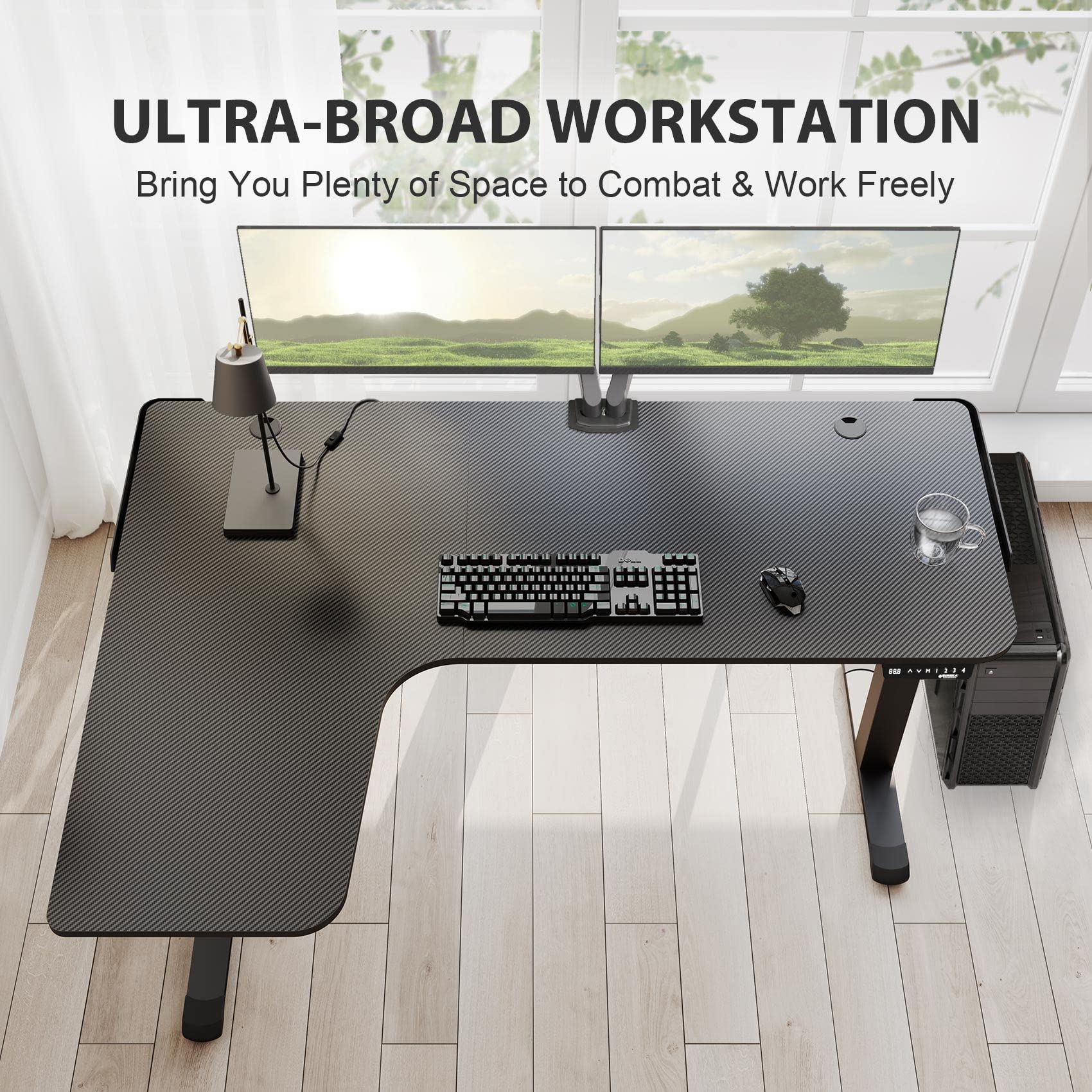 EUREKA ERGONOMIC L Shaped Standing Desk Left with Typhon Gaming Chair Red, 60 Inch Gaming Desk, Electric Height Adjustable Dual Motor, Rising Sit Stand Up Corner Desk for Computer Home Office