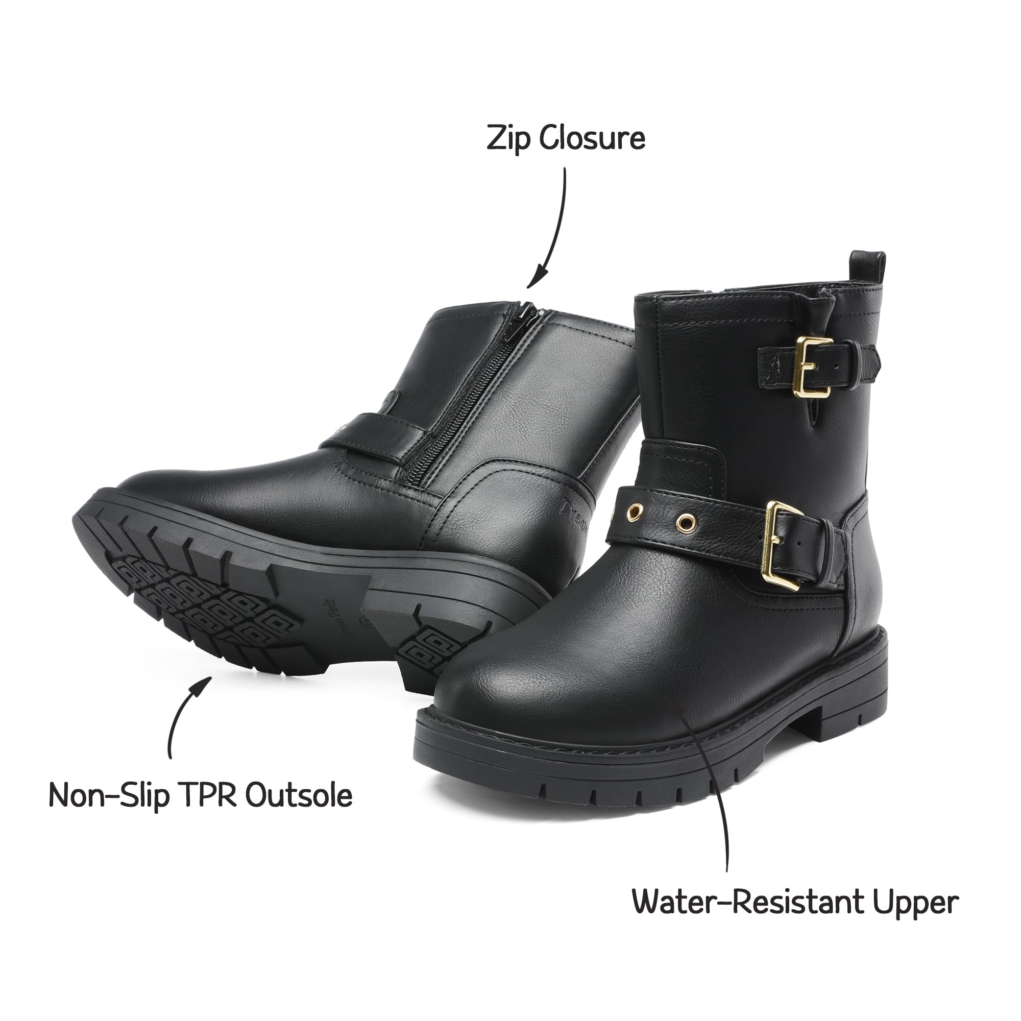 DREAM PAIRS Girls Ankle Booties Waterproof Side Zipper Boots Sdbo2305k Black Size 2 Little Kid