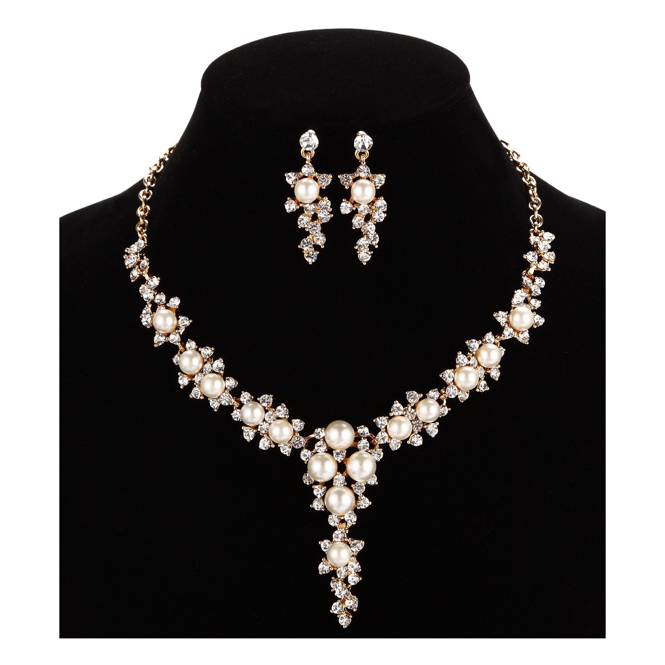 FAYBOX Glamorous Crystal Rhinestone Beading Necklace Earrings Wedding Jewelry Sets