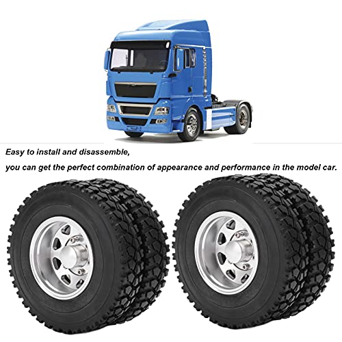 Drfeify RC Car Rear Rubber Loader Wheels,Durable Metal Alloy Rear Wheel Hub Rims Hub Upgrade Spare Parts Accessory Model car Accessories for 1/14 RC Trailer (Silver)