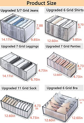 MUIRK Upgraded Wardrobe Clothes Organizer for Jeans,7PCS Jean Organizer,Jeans Compartment Storage,Mesh Clothes Storage Organizer for Bra (7PCS Upgraded:2Jeans+(Legging+Shirt+Panties+Sock+Bra)*1)