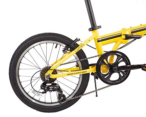 EuroMini ZiZZO Campo 28lb Lightweight Aluminum Frame Shimano 7-Speed Folding Bike 20-Inch (Yellow 2019)