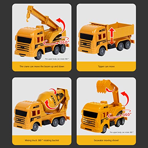 Kids Construction Vehicles Playset, Cr-ane, Excavator, Dump Truck, Cement, Educational Engineering Toy Set Birthday Gift for 3+ Year Old Boy