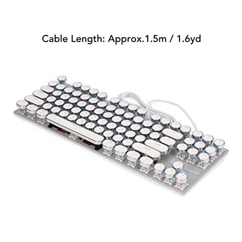 Mechanical Gaming Keyboard 87 Keys Blue Switches Mechanical Keyboard Waterproof for PC (White Electroplating Punk)