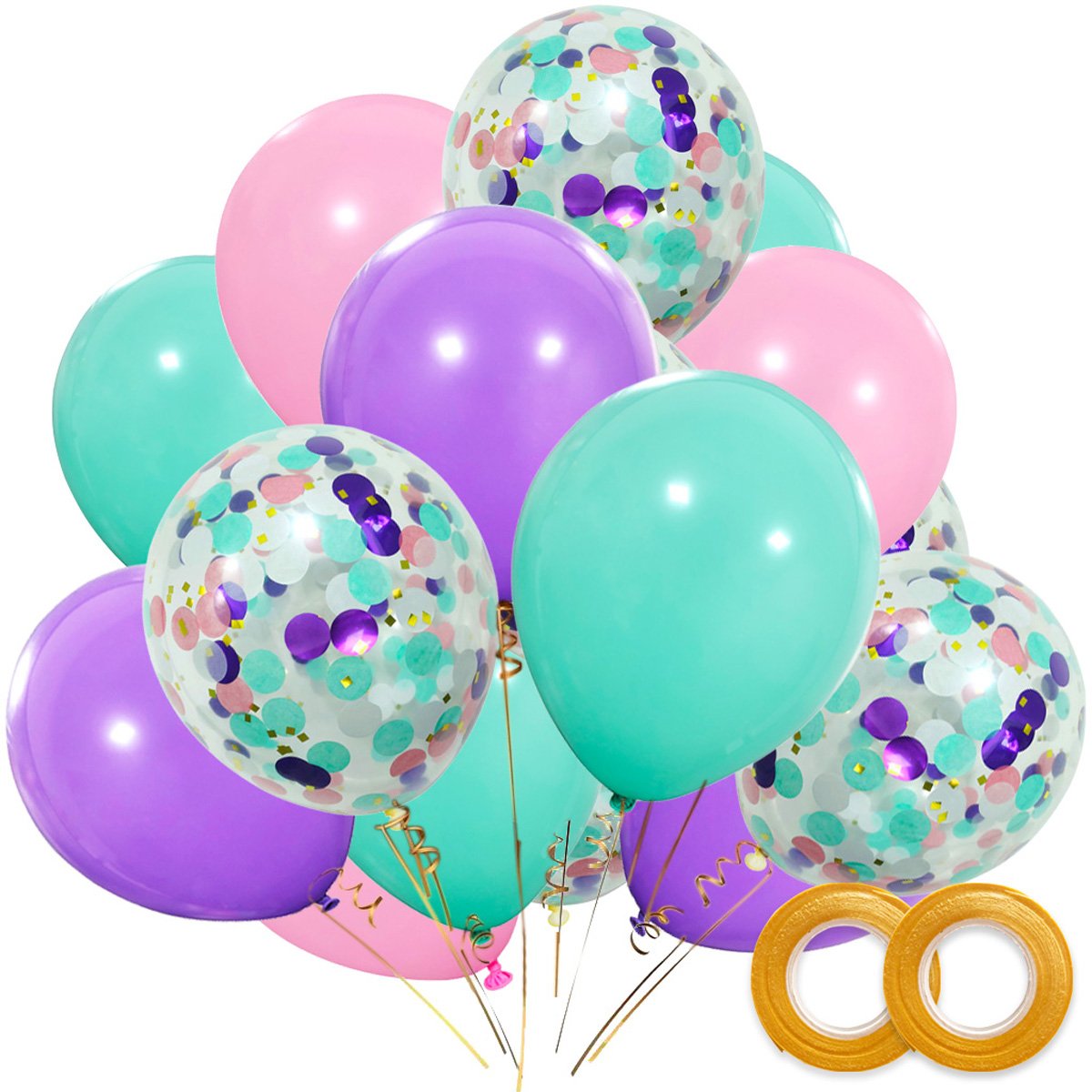 Unicorn Balloons 40 Pack, 12 Inch Light Purple Pink Seafoam Blue Latex Balloons with Confetti Balloon for Party Supplies Graduation Wedding Baby Shower Unicorn Birthday Decorations with Ribbon