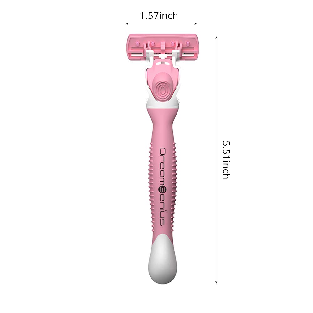 DreamGenius Razors for Women Shaving,6-Blade Includes 2 Handles and 19 Refills,Value Shaver Pack, Non-Slip Travel Carry,Pink