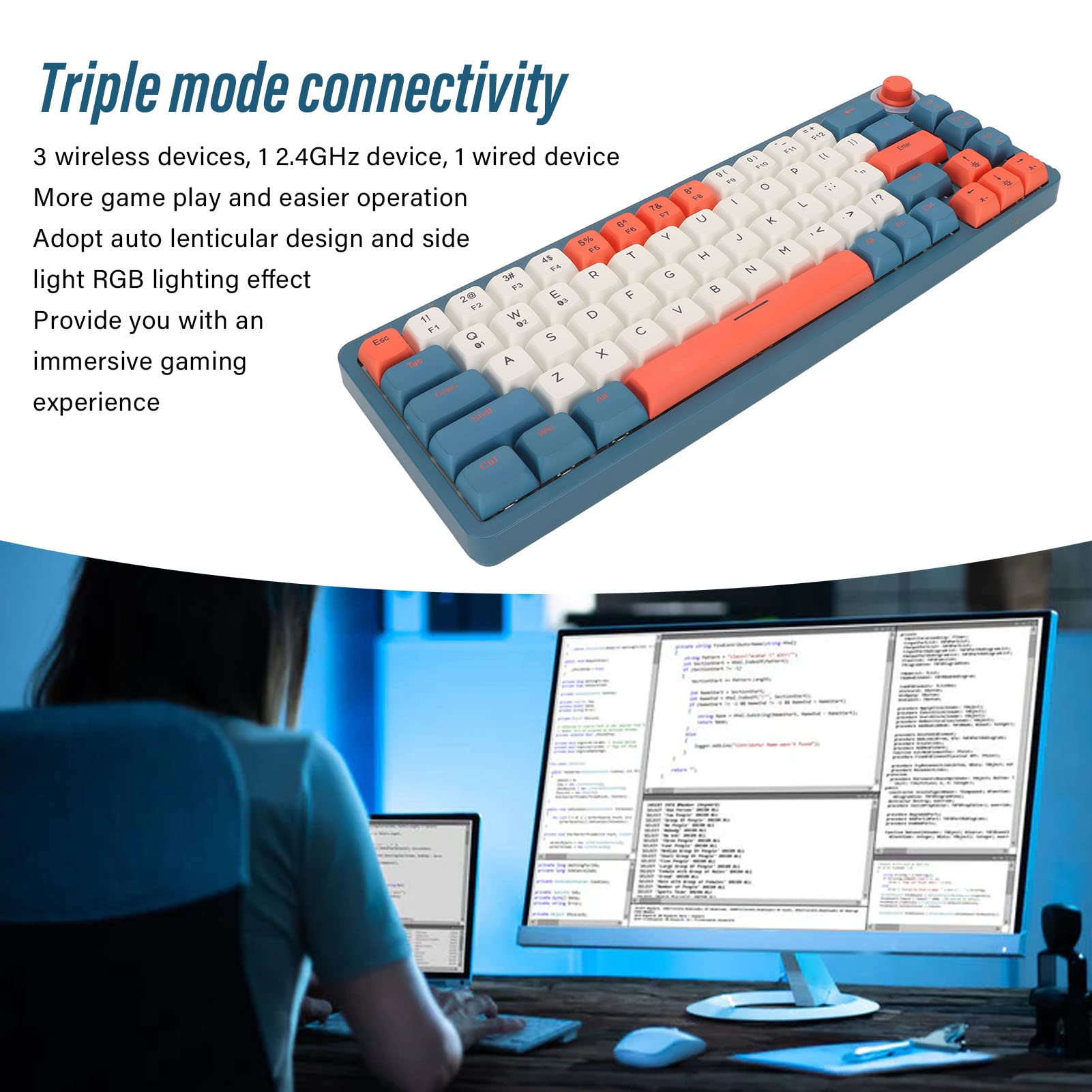 Mechanical Gaming Keyboard Comfortable Tactile PBT XDA Keys Gaming Keyboard 5.0 Wired Cool LK67 for Daily Home Use (Yellow Switch)