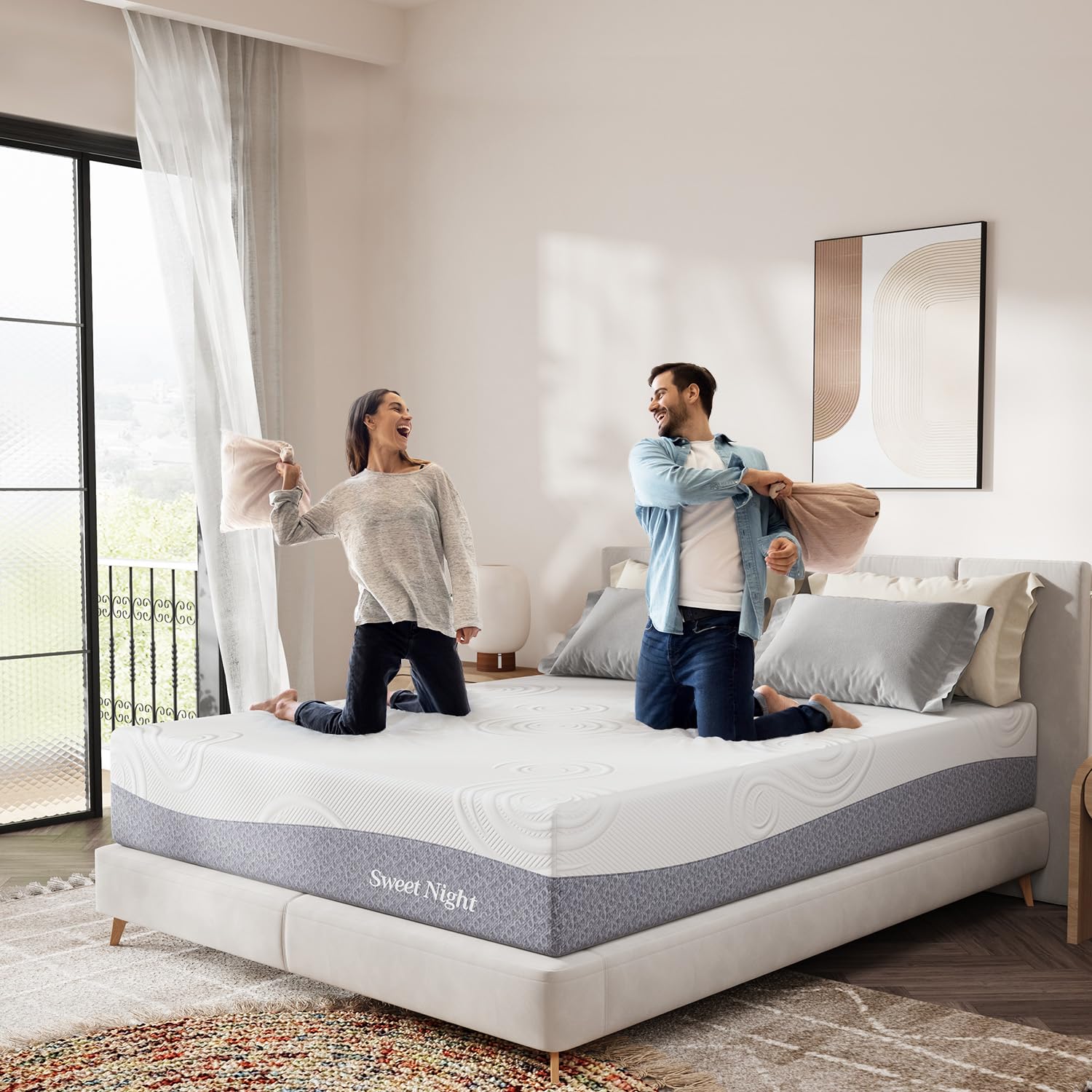 Sweetnight Queen Size Mattress, 10 Inch Cooling Gel Memory Foam Mattress for Moisture Wicking, Plush Foam Mattress for Comfy Sleep, Mattress in a Box, Luna, Gray+White