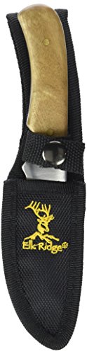 Elk Ridge - Outdoors Fixed Blade Hunting Knife - 8 in Overall - Mirror Polished Blade with Burl Wood Handle, Nylon Sheath - Full Tang Bowie Knife - ER-107