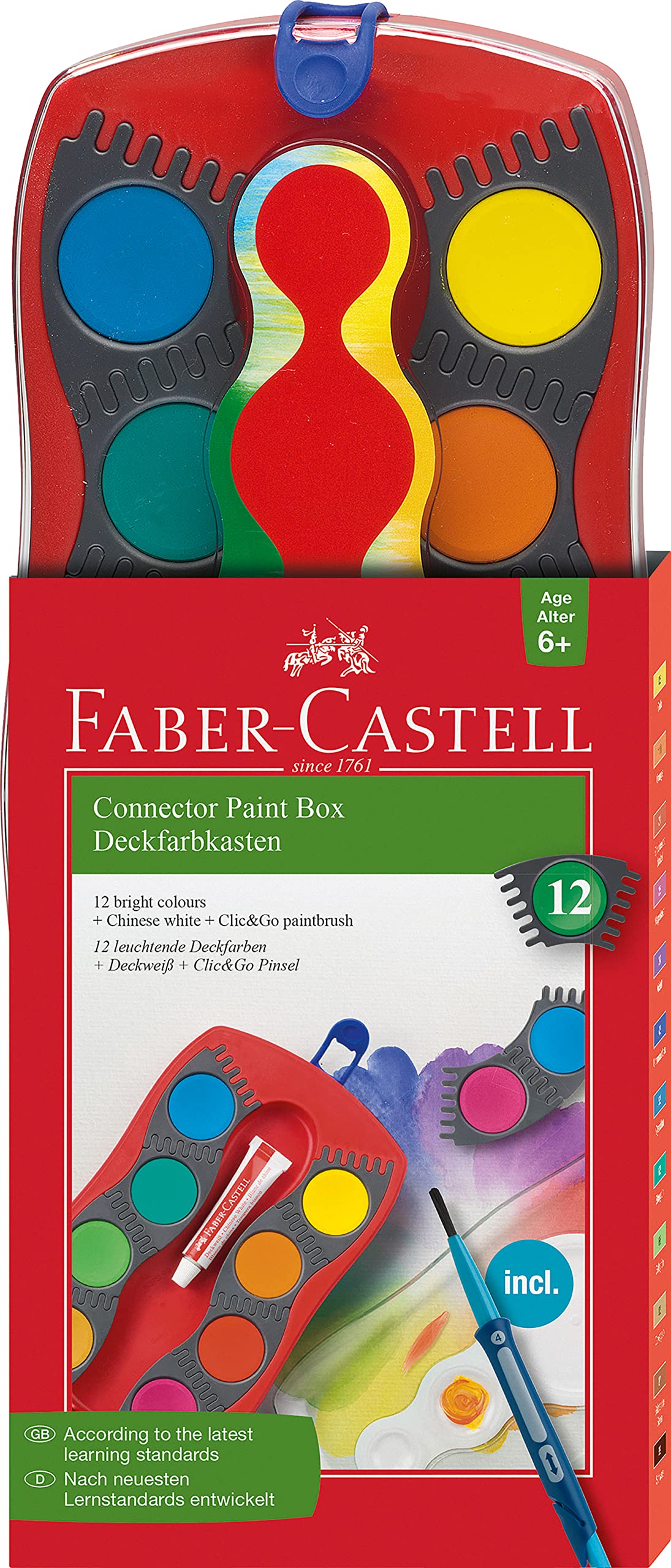 Faber-Castell Connector Paint Box Watercolor Set - 12 Watercolor Paints with Brush and Accessories