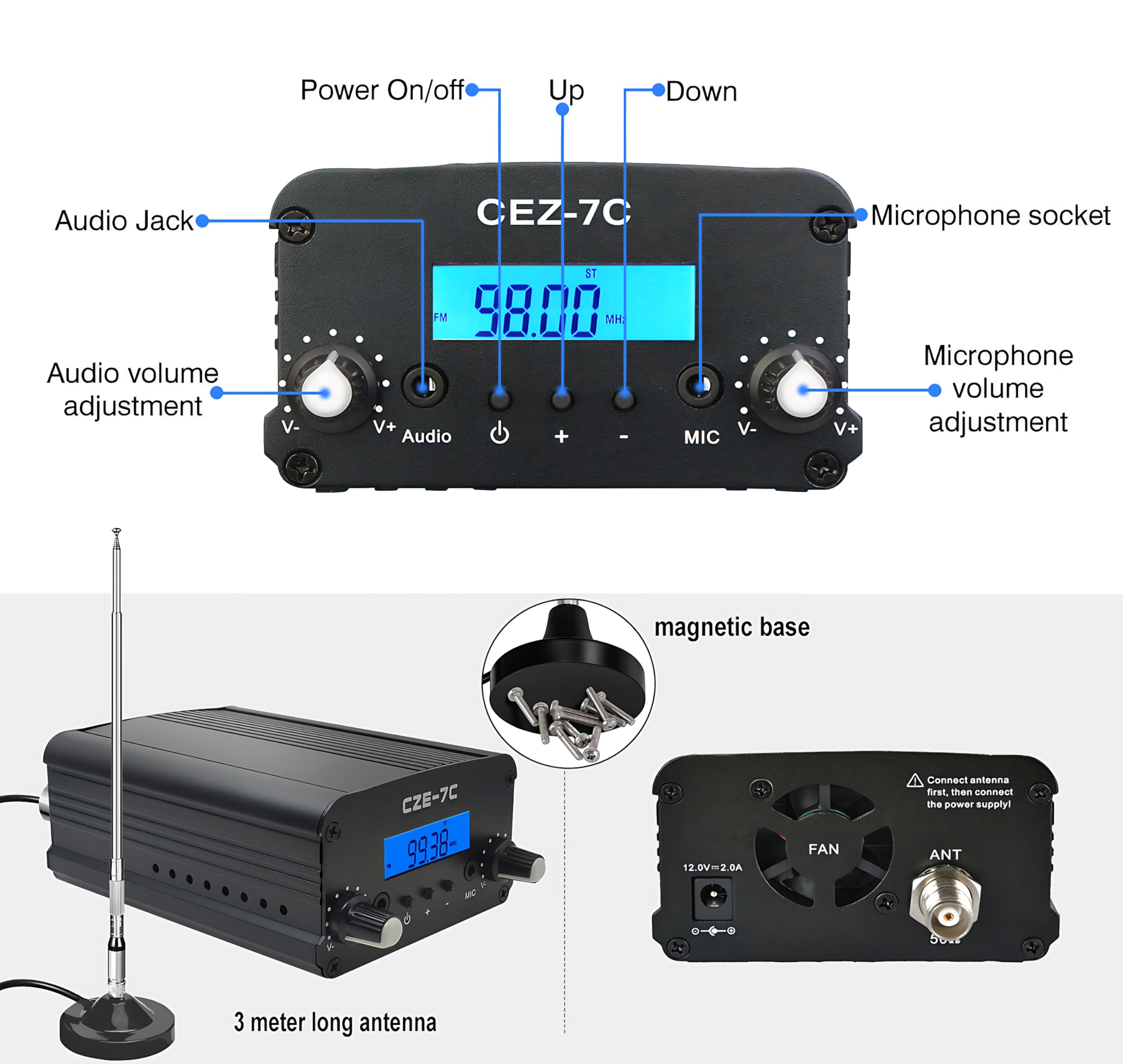 FM Transmitter for Church, Long Range FM Broadcast Transmitter for Drive-in Movie, Church Parking Lot, Lights Fireworks Show,Fireworks Display,School, Supermarket Events