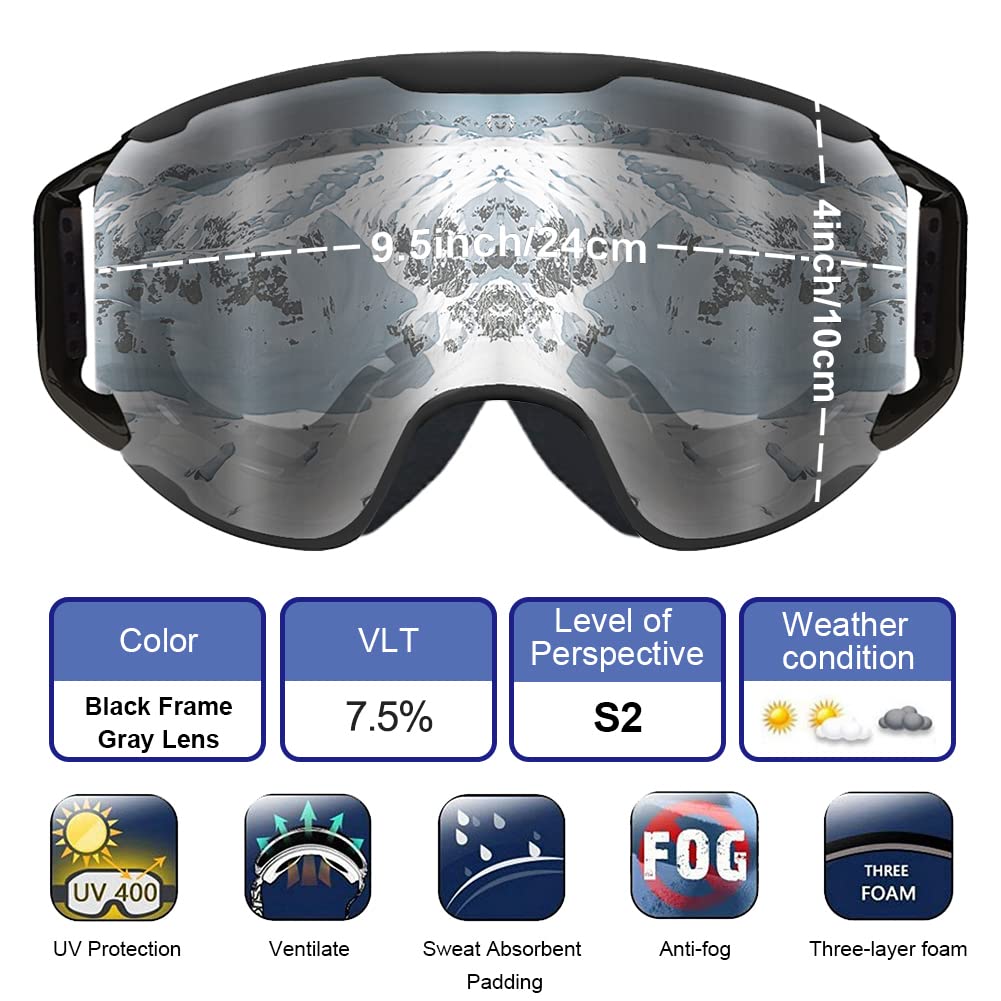 Extra Mile Ski Goggles, Anti-Fog Protection Snowboard Dual Lens for Men Women