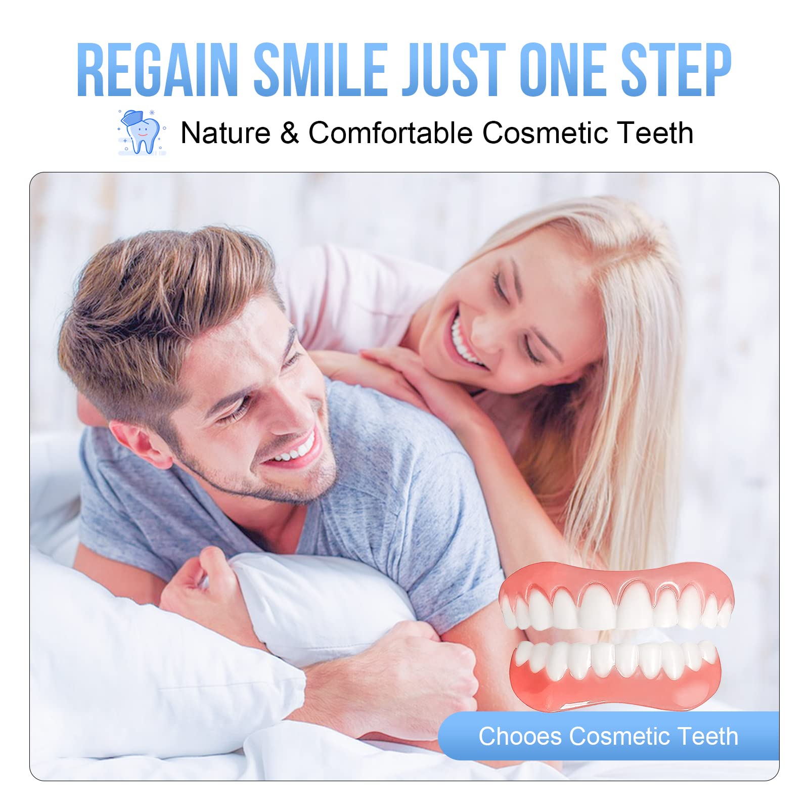 Fake Teeth,2PCS Dentures Cosmetic Teeth for Upper and Lower Jaw,Natural Shade and Comfortable Fit,Veneer Dentures for Women and Men-B1