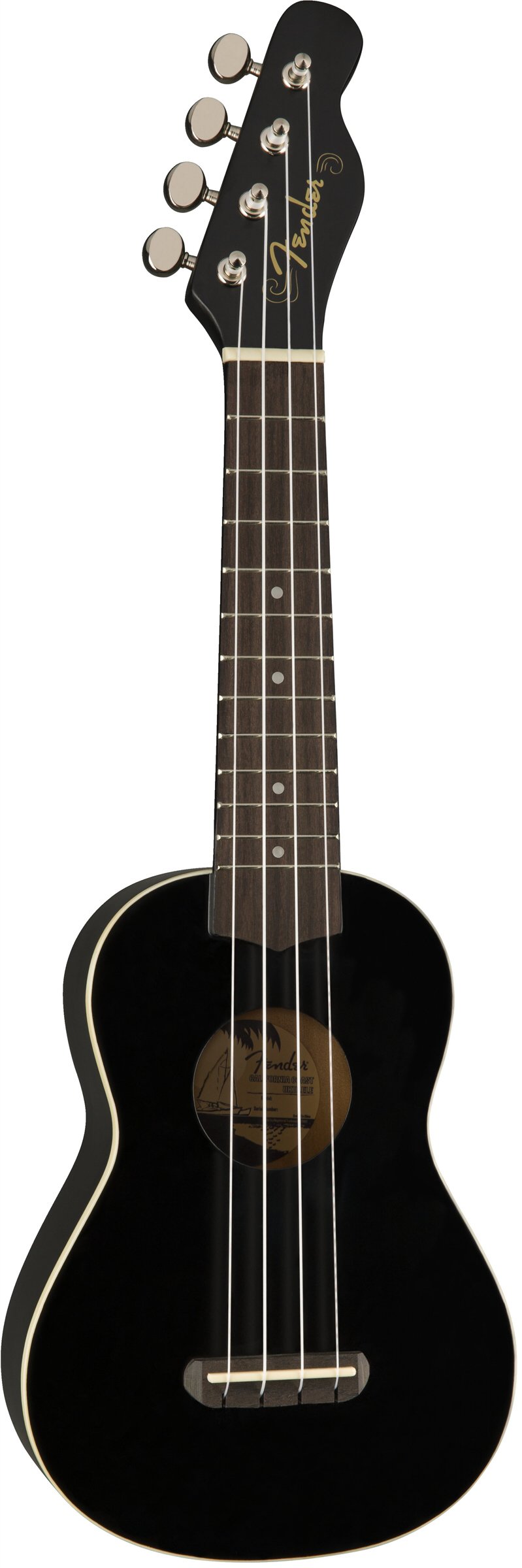 Fender Venice Soprano Ukulele - Black Bundle with Gig Bag, Tuner, and Austin Bazaar Instructional DVD