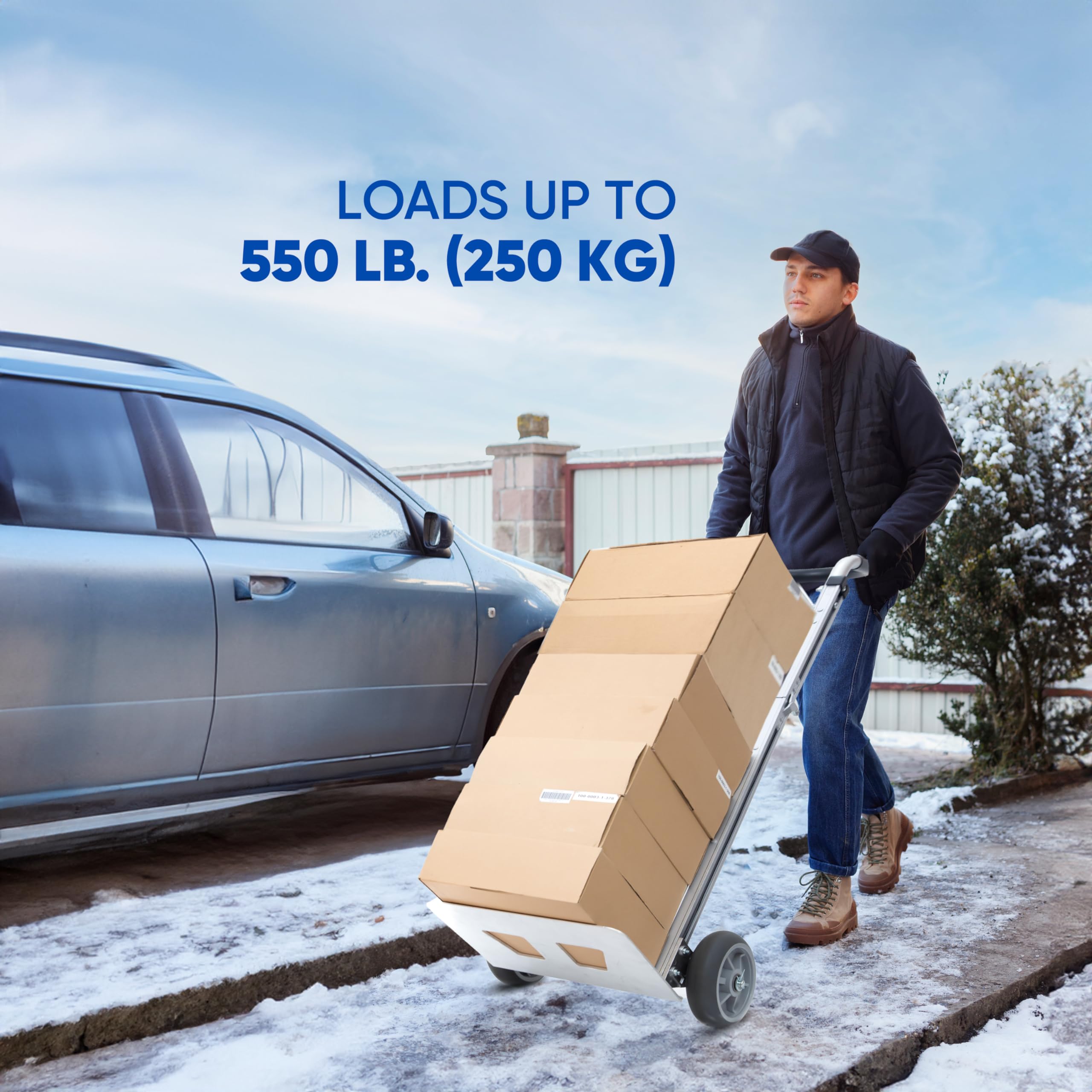 Olympia Tools 500LB Aluminum Appliance Folding Hand Truck - Foldable Heavy Duty Moving Furniture Dolly Cart with 2-Wheels 8" TPR & Ergonomic Handle - Light Weight Trolley Hand Trucks for Moving