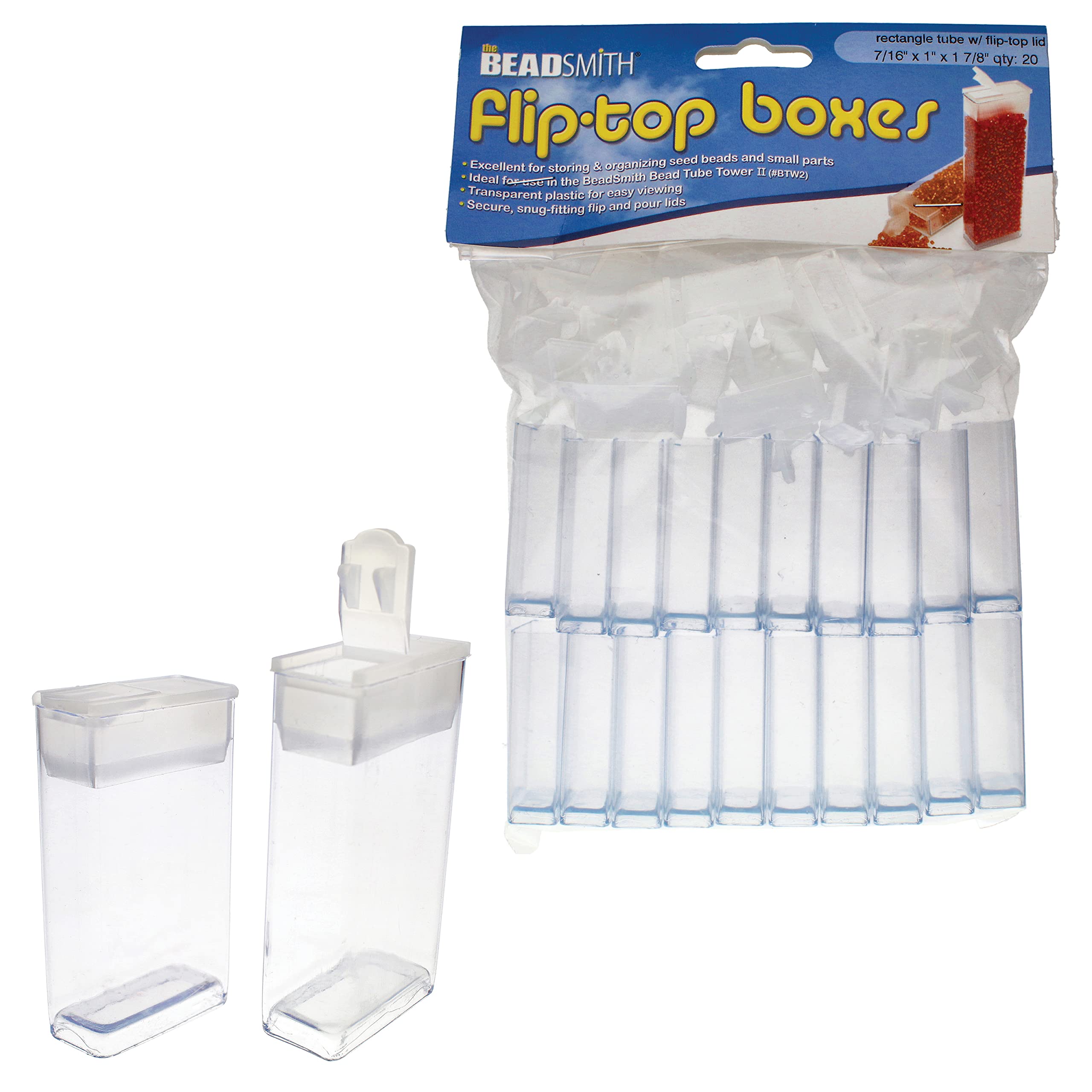 The Beadsmith Tube Plastic RECT W/FLIP TOP 7/16 X 1 X 1 7/8-20/BG