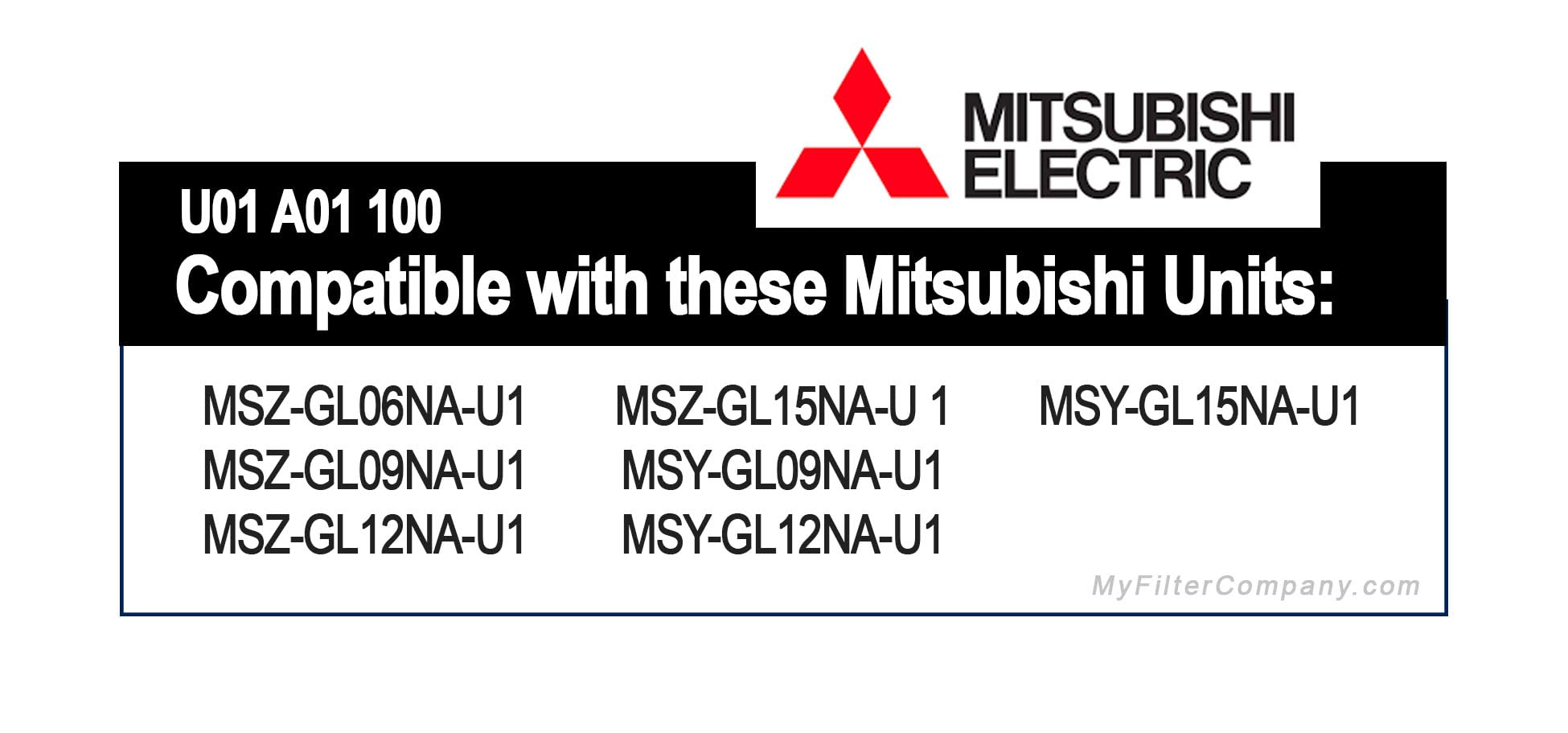 Mitsubishi Electric U01 A01 100 Nano Platinum Mini Split Filter 2-Pack