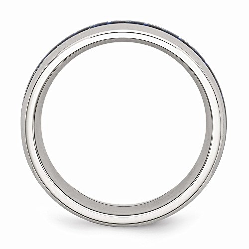 FB JEWELS Solid Stainless Steel Blue Carbon Fiber Inlay Polished Wedding Band Size 6.5