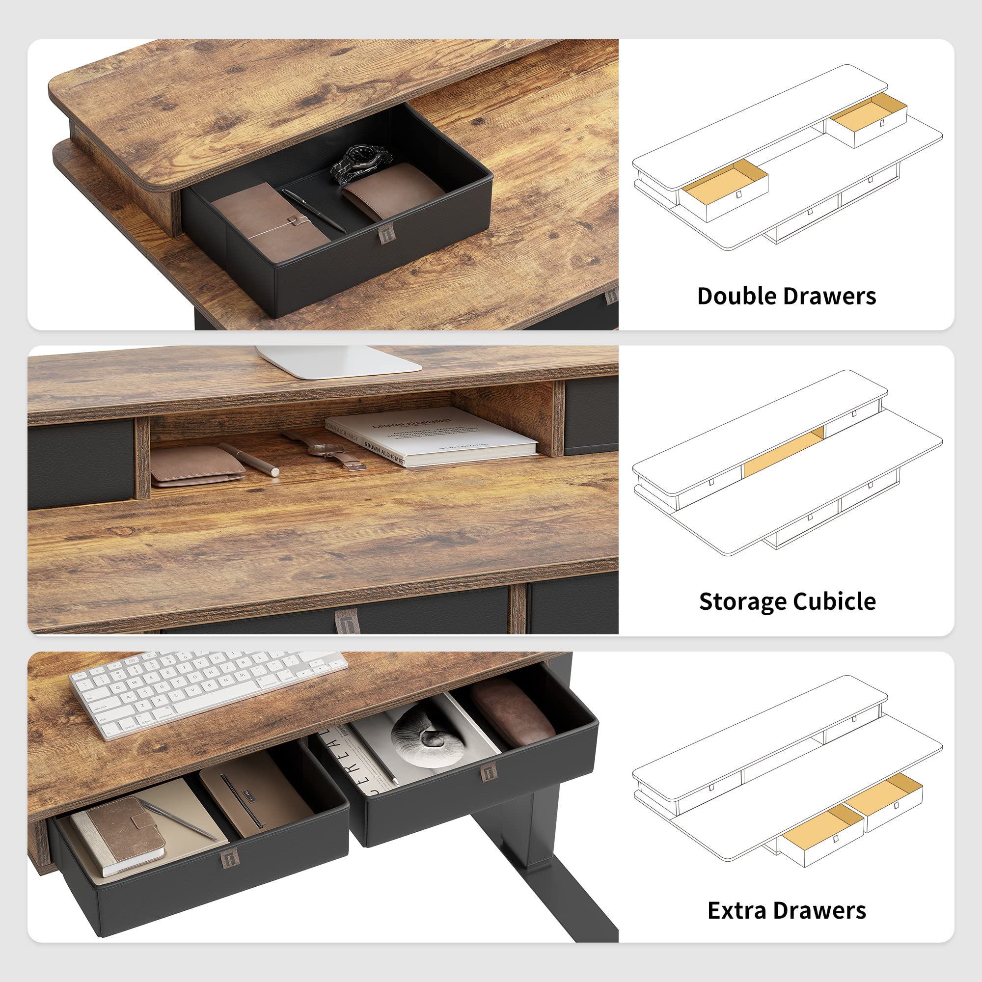 FEZIBO Height Adjustable Desk with 4 Drawers Storage and Anti Fatigue Mat