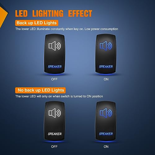 Nilight Speaker Rocker Switch Led Light Bar Switch 5 Pin Laser On Off SPST switches 20A/12V 10A/24V Switch Blue with Jumper Wires Set for Cars Trucks Boats ATVs UTVs RVs, 2 Years Warranty
