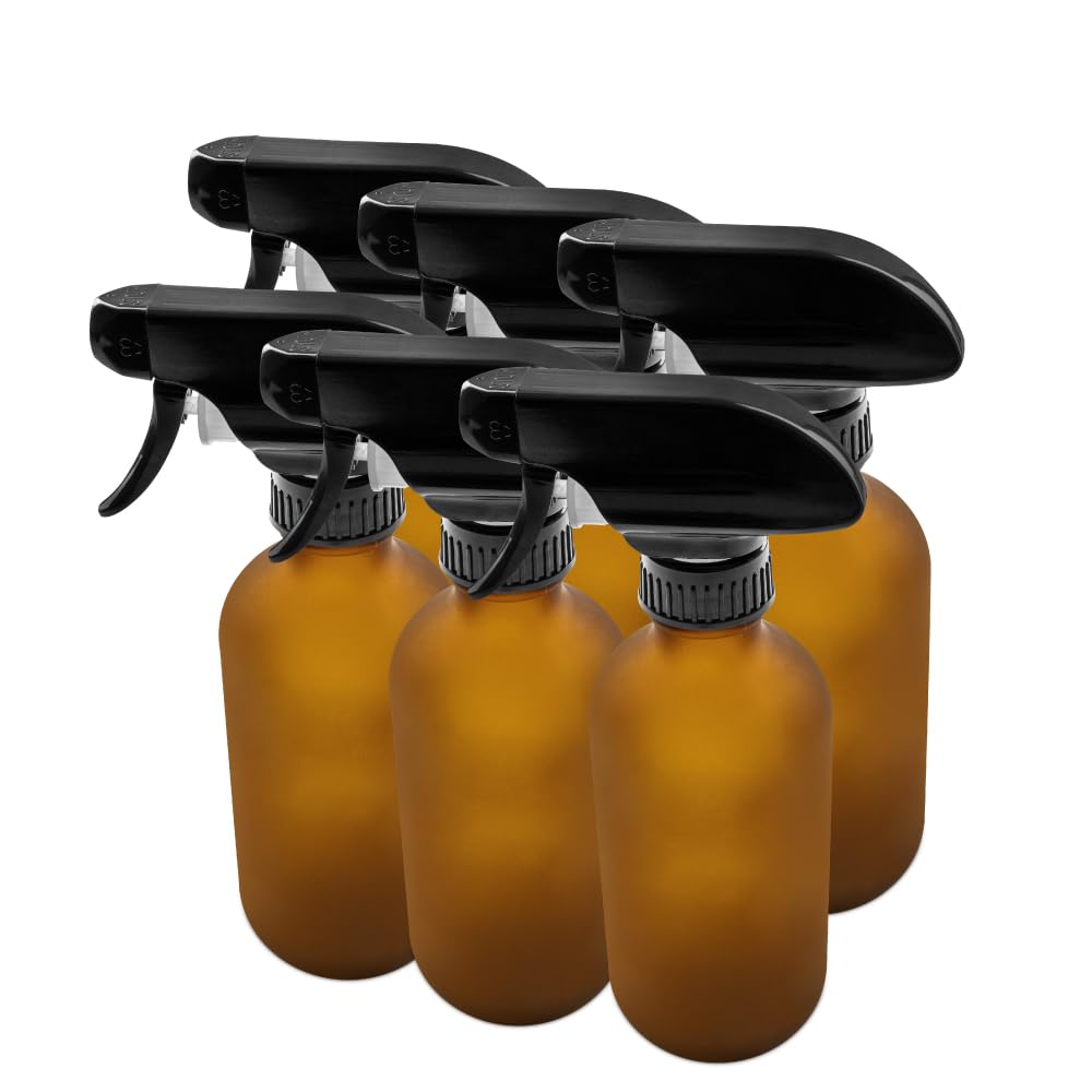 The Bottle Depot - 6 Pack - 8 oz Glass Spray Bottles with Black Trigger Sprayers - Green - 28-400 Neck Finish - Boston Round Bottles - UV Rays Protection