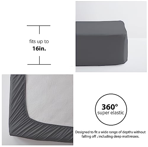 Zzlpp Queen Comforter Set 7 Pieces, Dark Grey Seersucker Bed in a Bag with Comforter and Sheets, All Season Bedding Sets with 1 Comforter, 2 Pillow Shams, 2 Pillowcases, 1 Flat Sheet, 1 Fitted Sheet