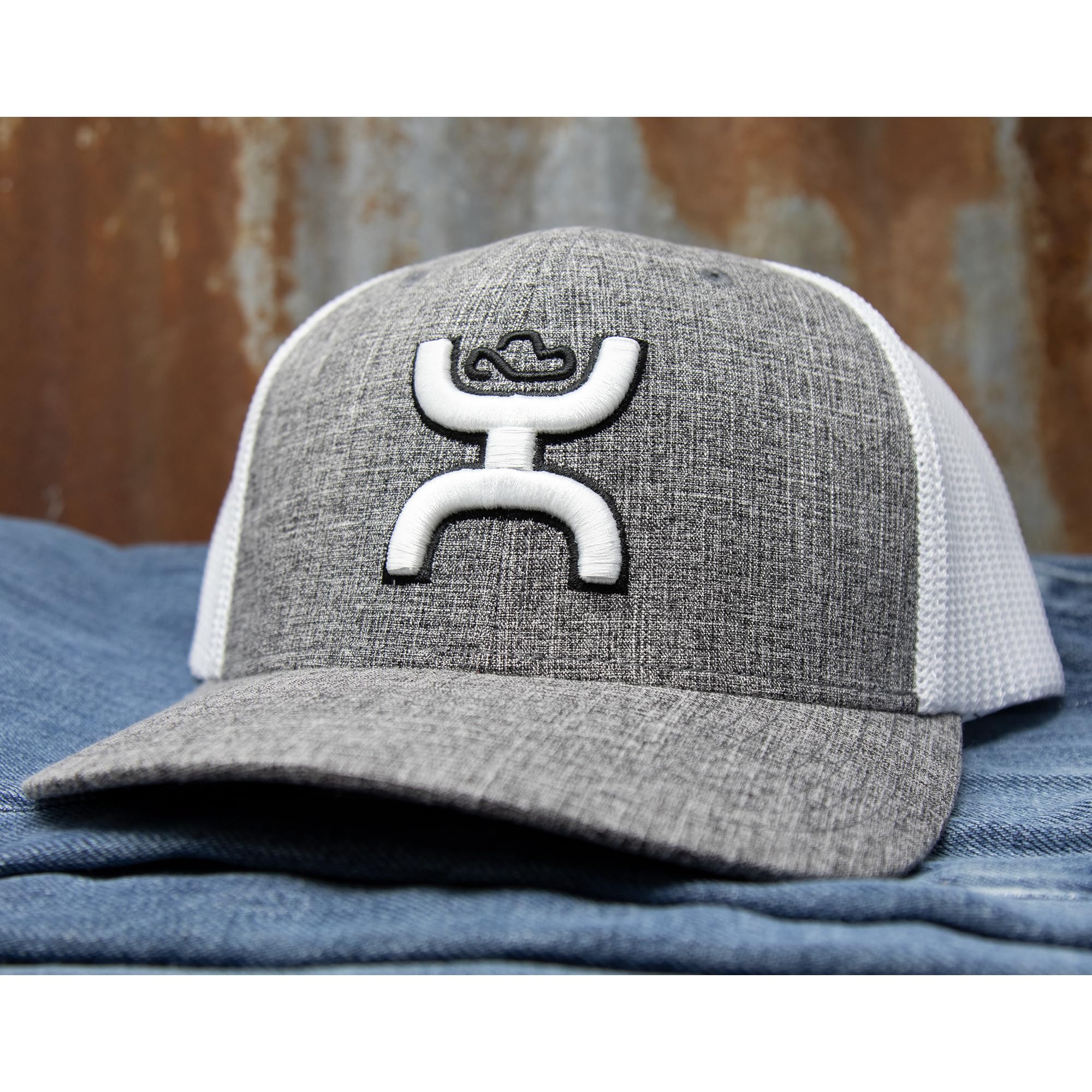 HOOEY Men’s Cayman 6-Panel Flexfit Fitted Hat, Western Inspired Heather Gray
