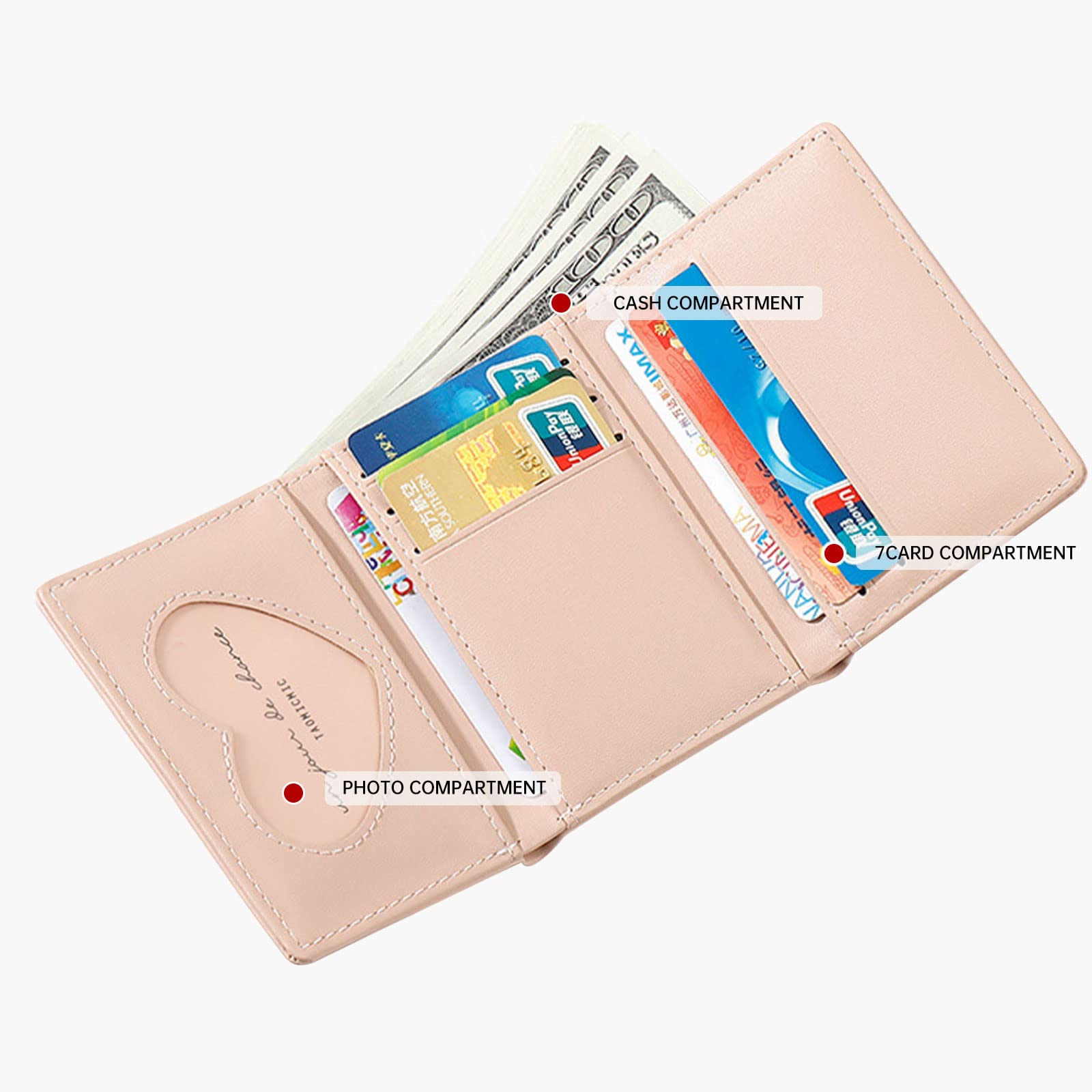 LJCZKA Cute Small Wallet for Girls Women - RFID Blocking PU Leather Tri-folded Flowers Cash Pocket with Card Holder Slim Short Wallet (Pink)