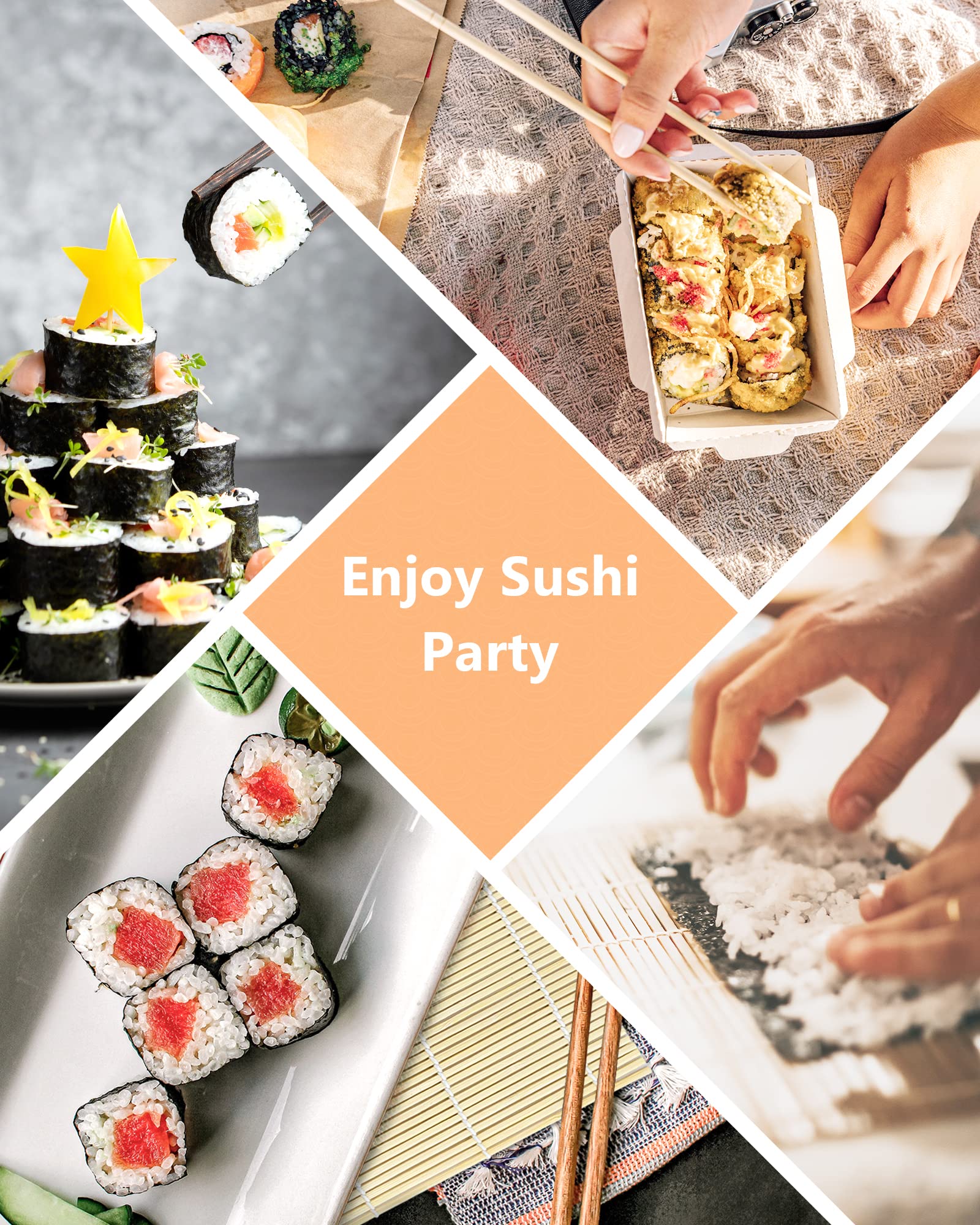 JIALEEY Bamboo Sushi Rolling Mat, 9.5x9.5 Inch, 4 PCS Set
