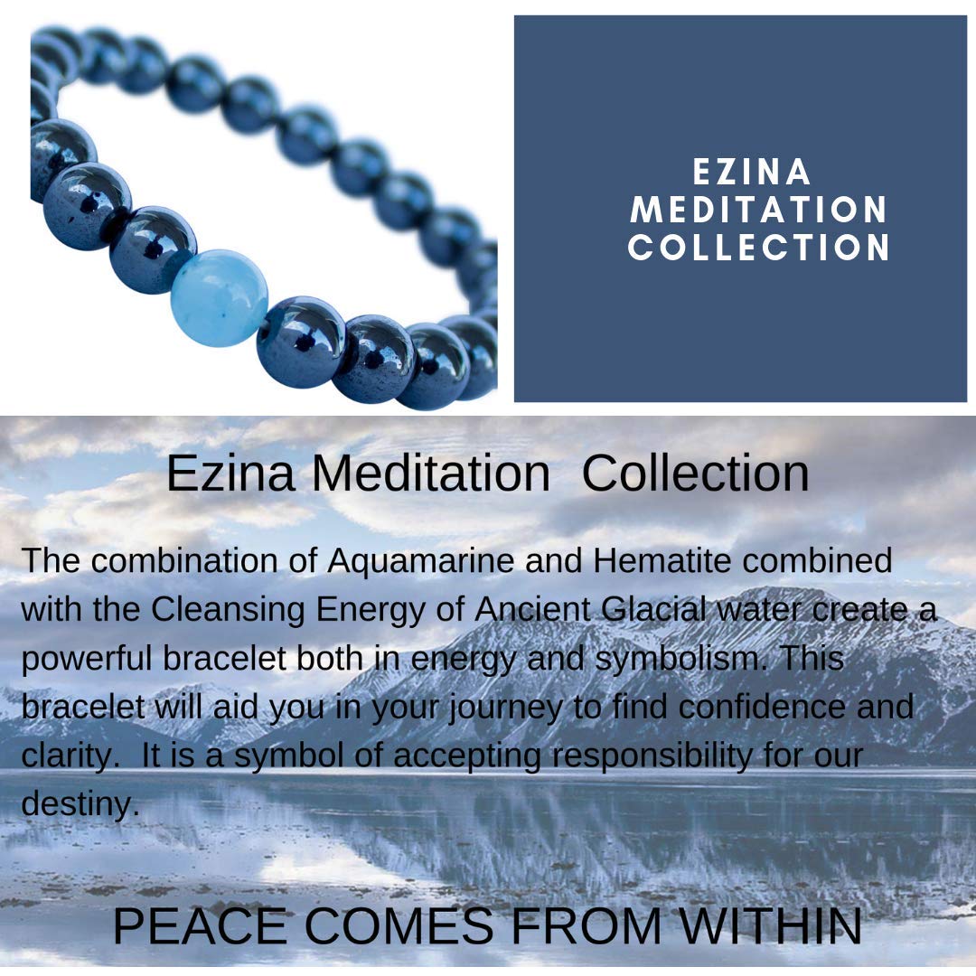 Ezina Designs - Alaskan Magnetic Black Hematite & Glacial Water Cleansed Aquamarine Stretch Bracelet