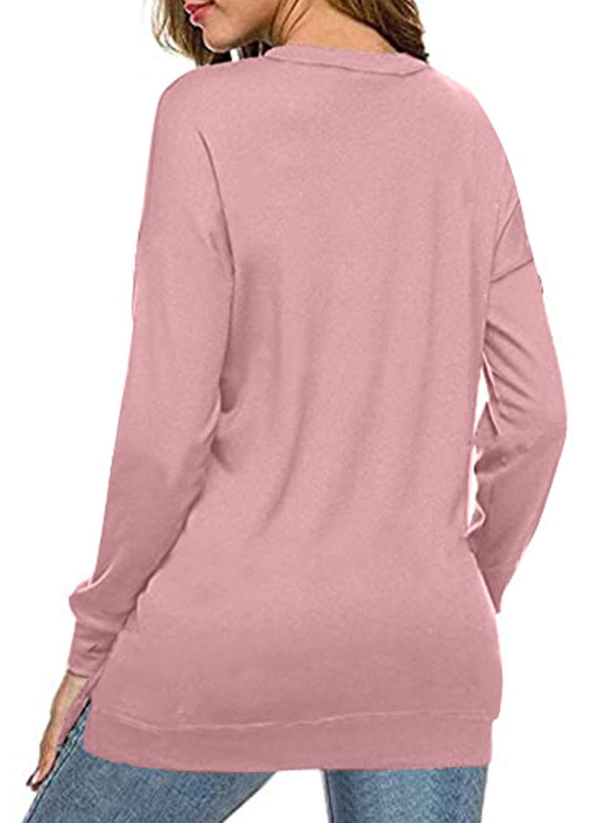 FARYSAYS Women's Winter Clothes for Women Crewneck Sweatshirts Long Sleeve Casual Loose Basic Solid Color Pullover Sweatshirt Tops Pink Medium