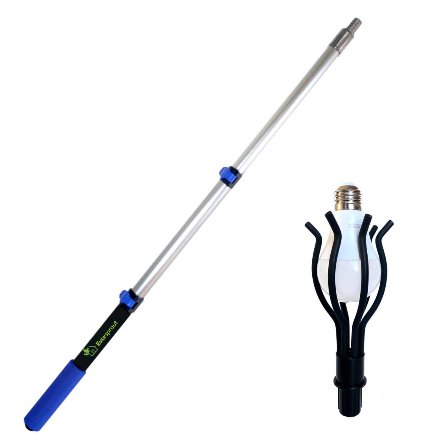 EVERSPROUT 1.5-to-3 Foot Light Bulb Changer and Extension Pole Combo | Extendable Padded Bulb Gripper securely fits Standard Bulbs, Florescent, LED, Incandescent Bulbs, More