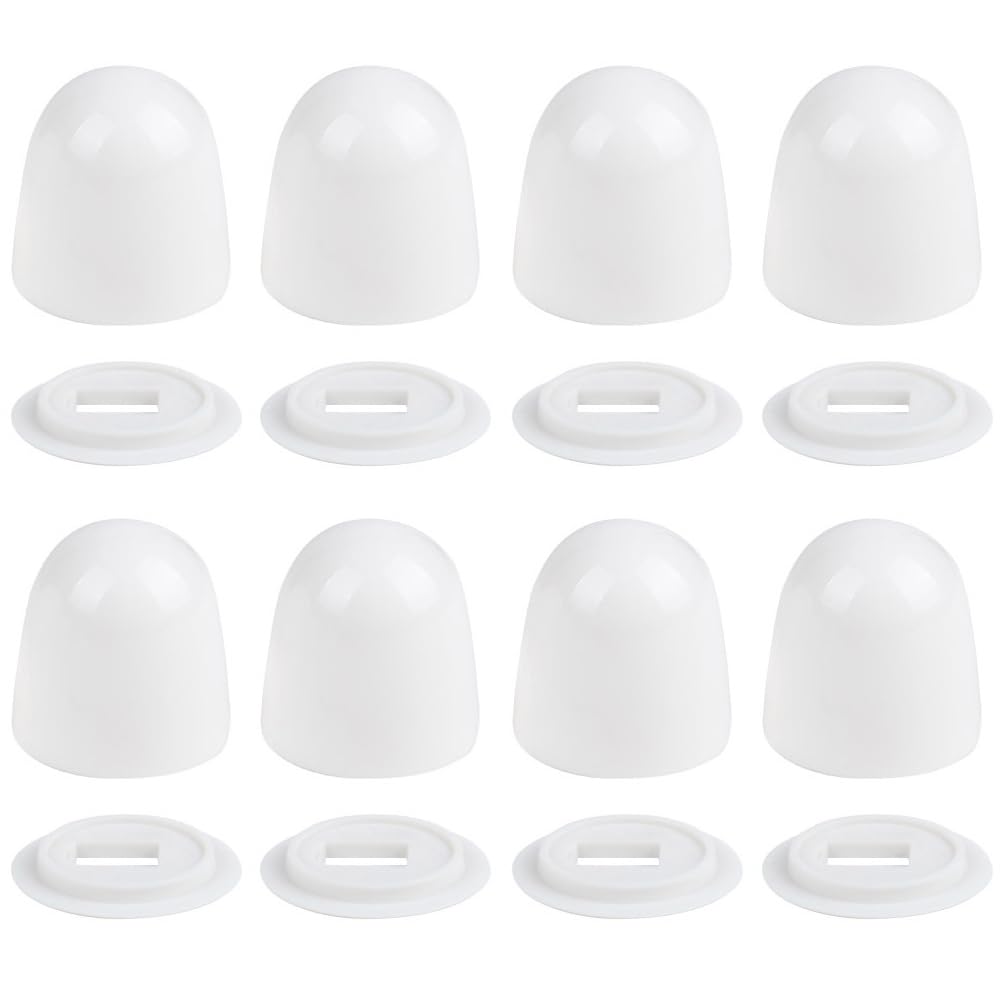RecDec 8 Pack Toilet Bolt Covers Cap White Plastic Snap-On Taller Caps with Washer Universal Fit for Uncutting Floor Mount Screws Bowl Decorative Bidet Seat Easy Install