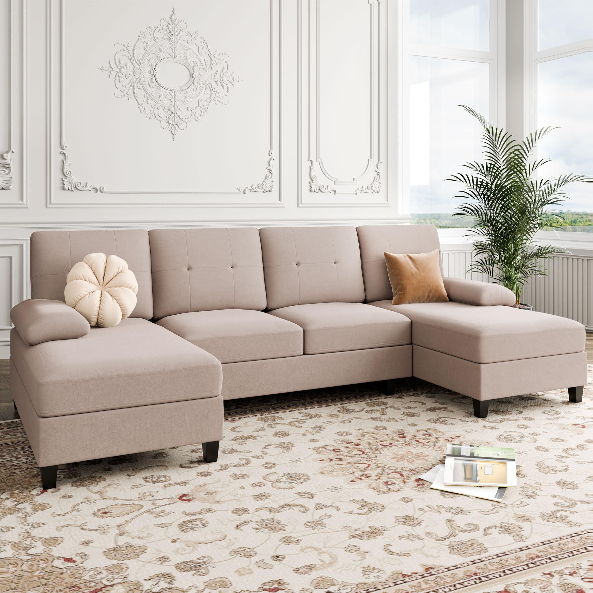Shintenchi Convertible Sectional Sofa Couch, Modern Linen Fabric L-Shaped, 3-Seat Sofa Sectional with Storage Function Ottoman/Armrest Reversible Chaise for Living Room and Small Space (Gray)