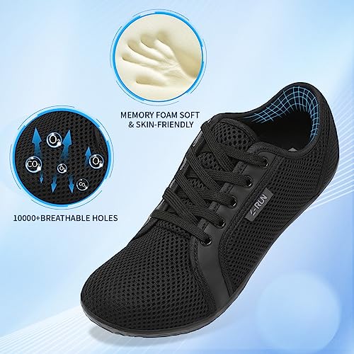 L-RUN Womens Mens Minimalist Barefoot Shoes Comfortable Casual Shoes Wide Toe Box Zero Drop Shoes Black L(W:8-9,M:6.5-7.5