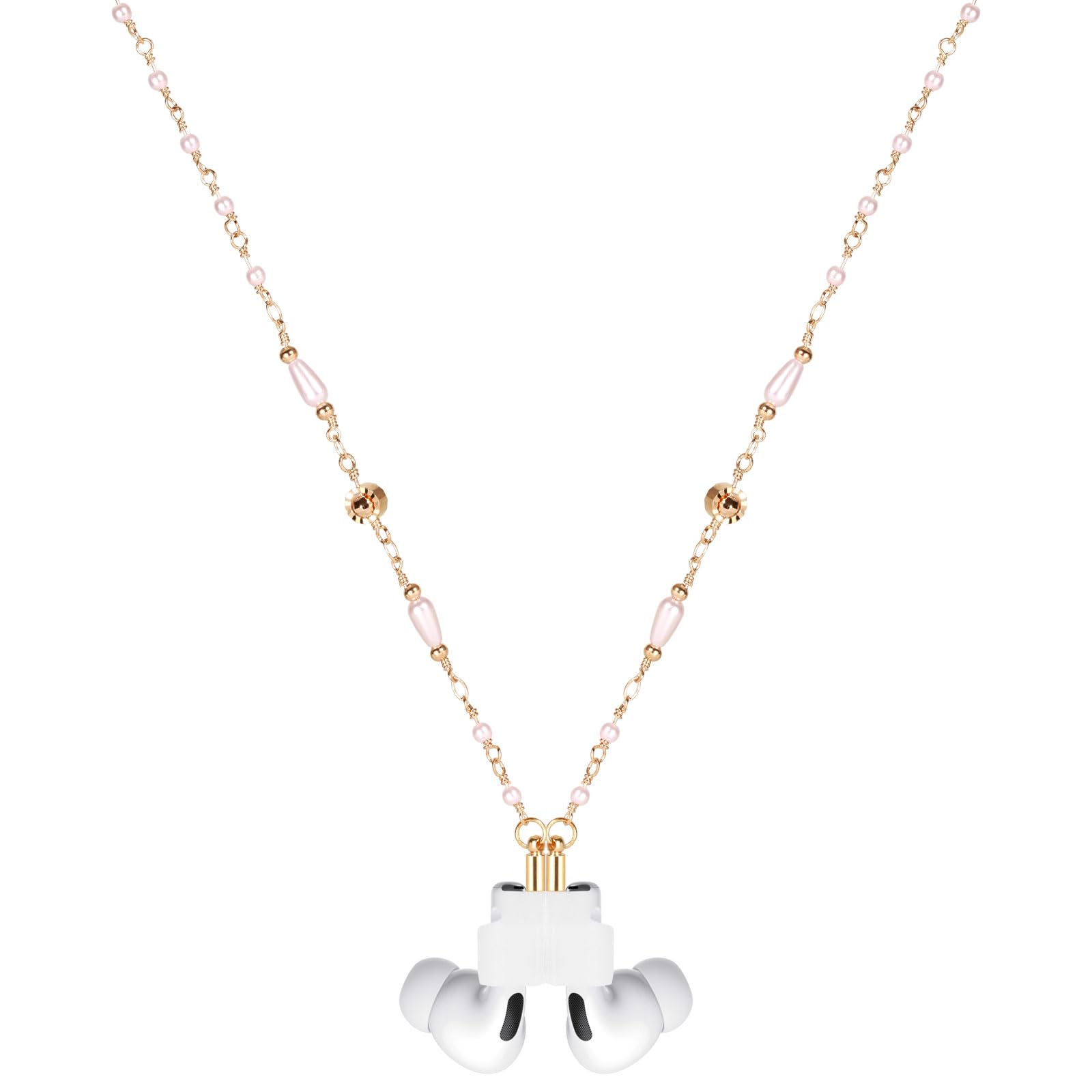Female Magnetic Anti-Lost Strap Holder Necklace White Pearl Stainless Steel Chain Compatible with Airpods Pro 3 2 1
